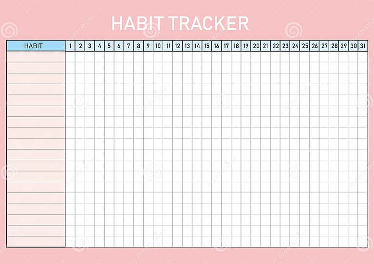 Vector Grid Habit Tracker Per Month. Stock Vector - Illustration of ...