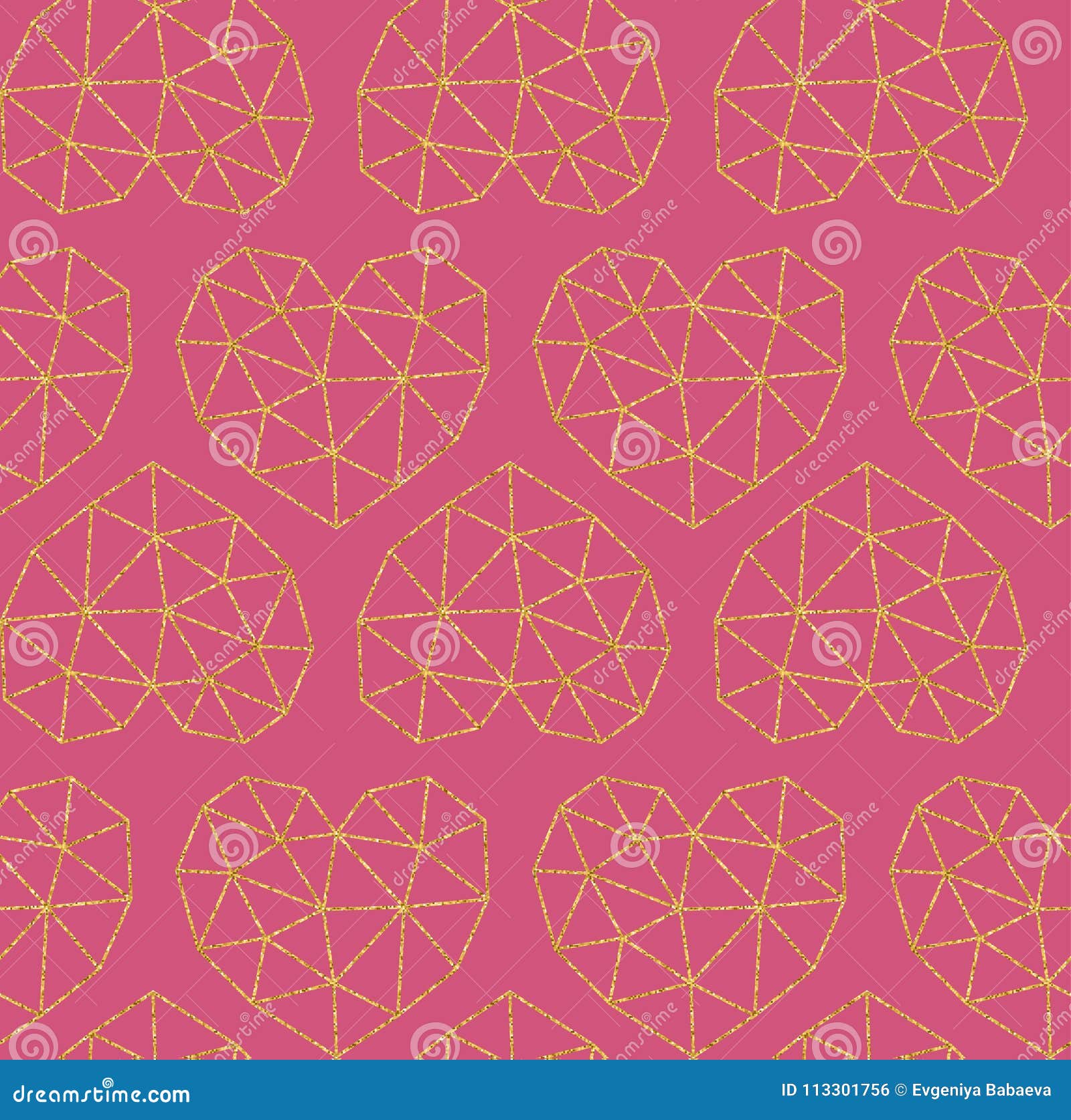 Vector Grid Pattern with Geometric Hearts, Made of Gold Glitter Stock ...