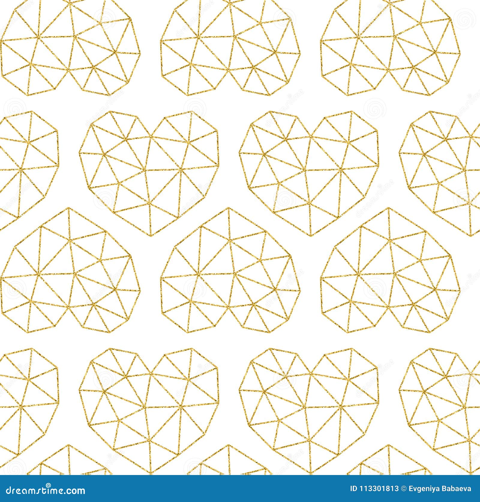 Vector Grid Pattern with Geometric Hearts, Made of Gold Glitter Stock ...