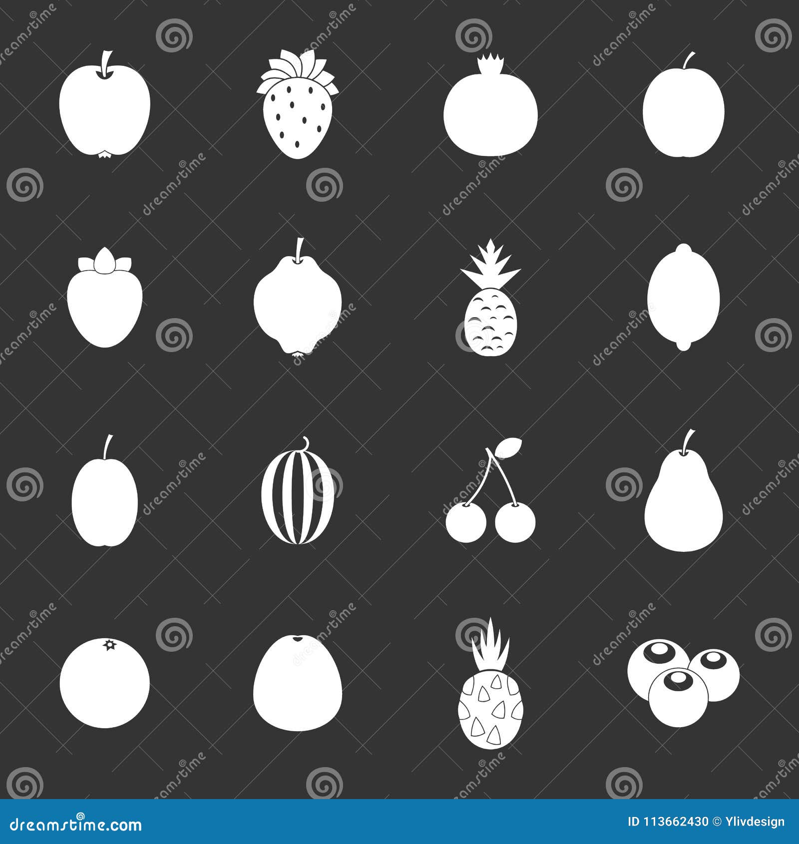 Vector Gris Fijado Iconos De La Fruta Ilustración del Vector ...