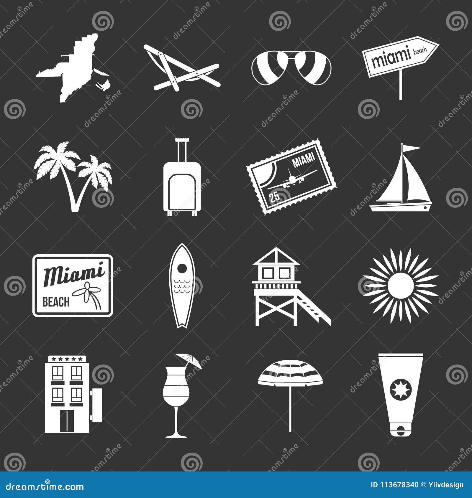 Vector Gris Fijado Iconos De Miami Ilustración del Vector - Ilustración ...