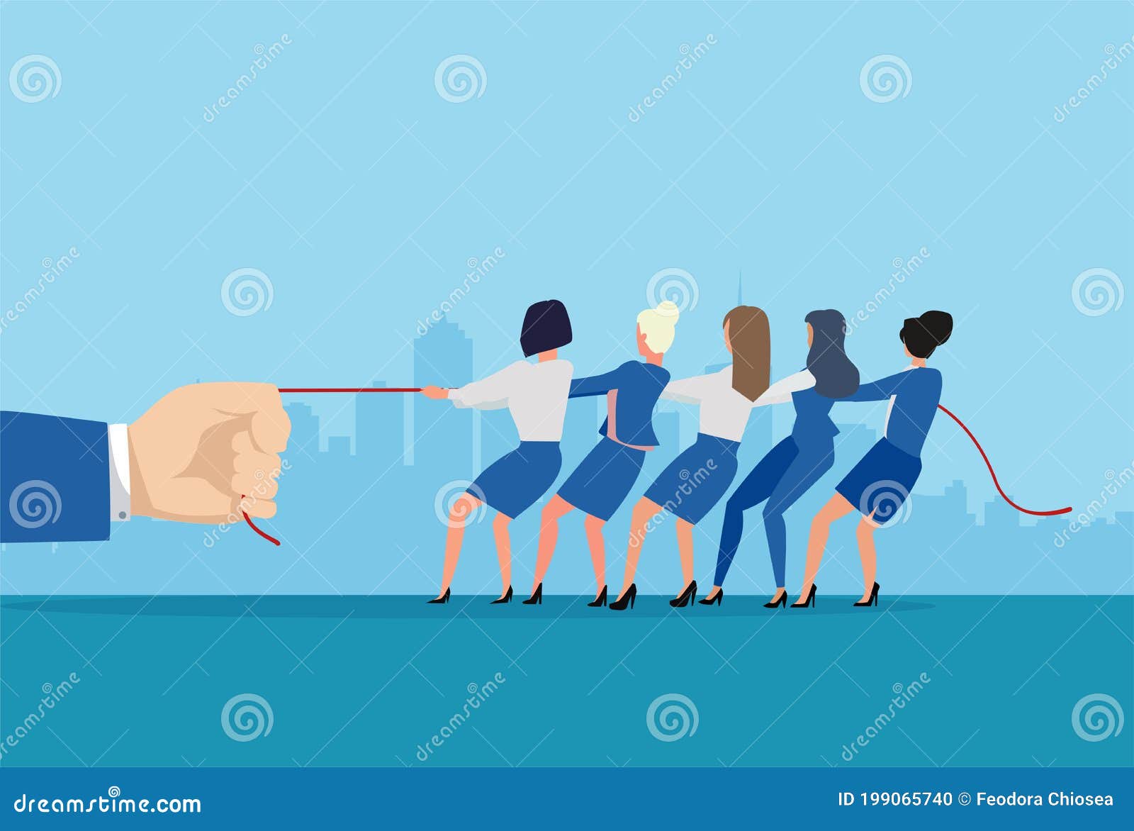 Vector of a Group of Business Women Pulling a Rope with a Big ...
