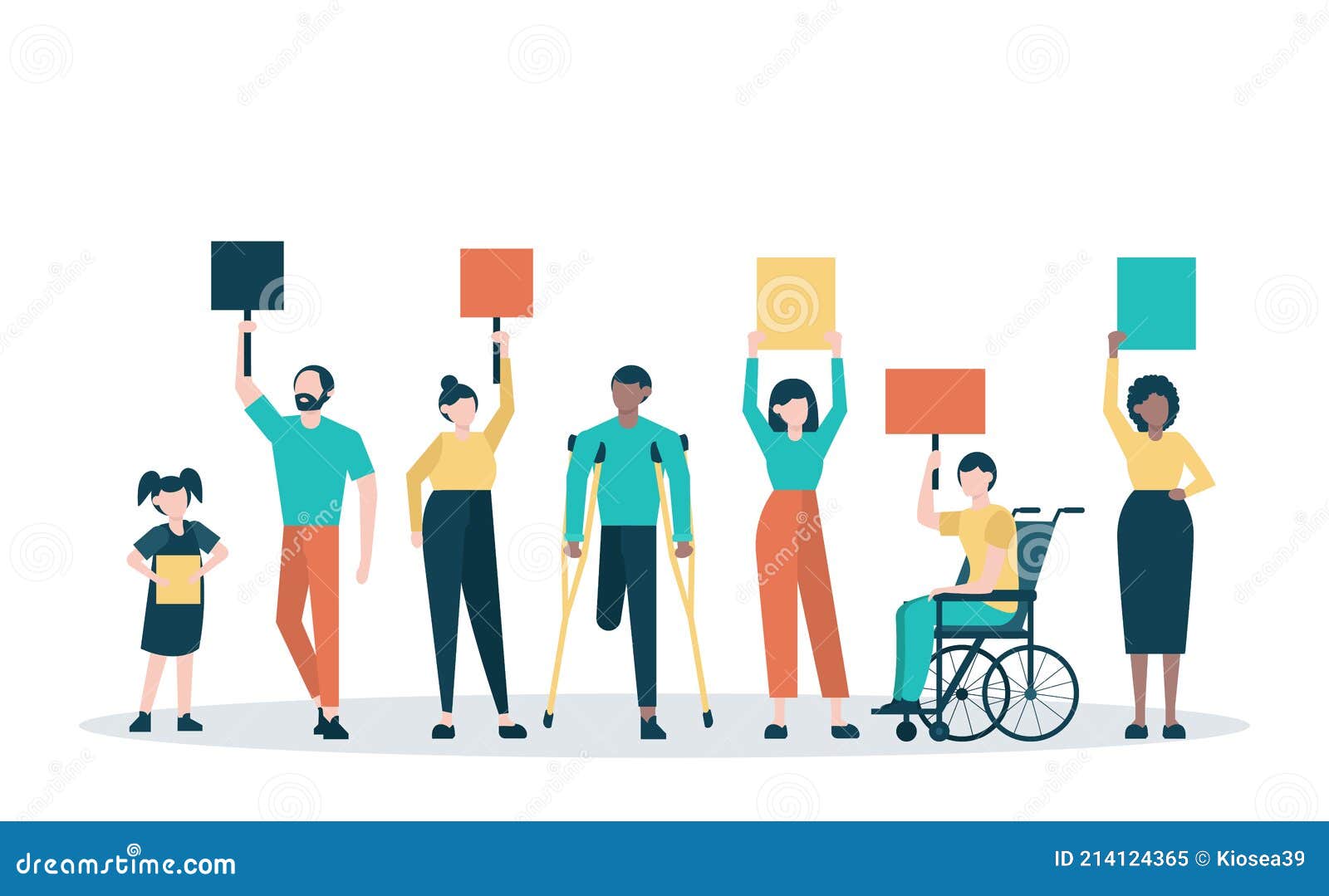 Vector of a Group of Diverse People Holding Placards, Protesting ...