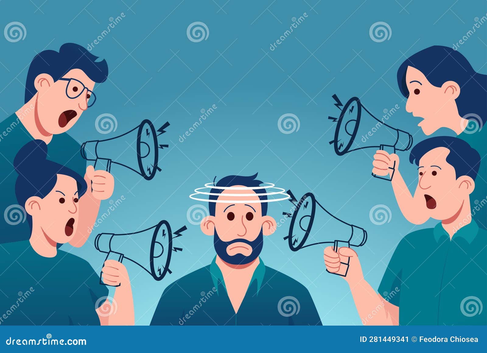 Vector of a Group of People Screaming in Megaphones at a Scared Young ...
