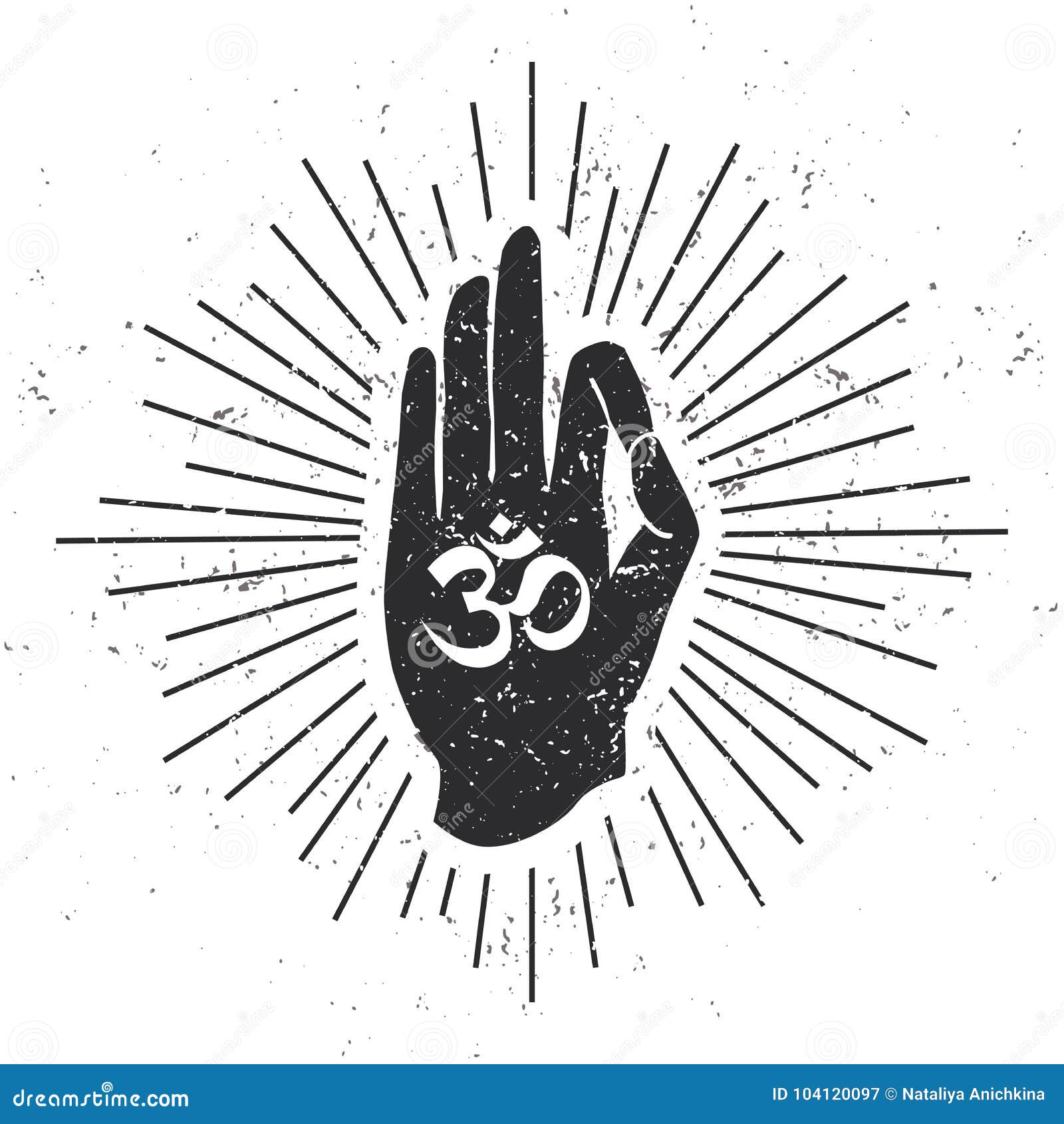 Vector Grunge Illustration with Hand and Religious Symbol Om Stock ...