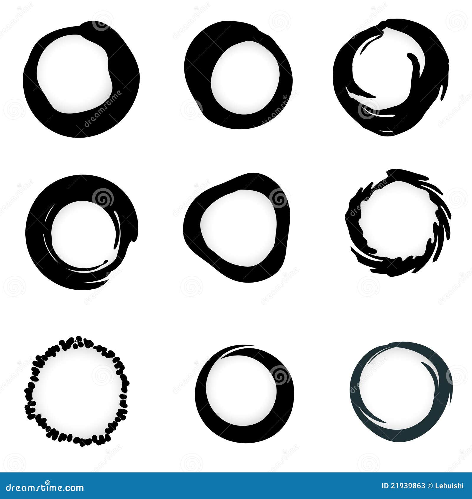 Vector Grunge Ink Brush Circle Border Sets Stock Vector - Illustration ...