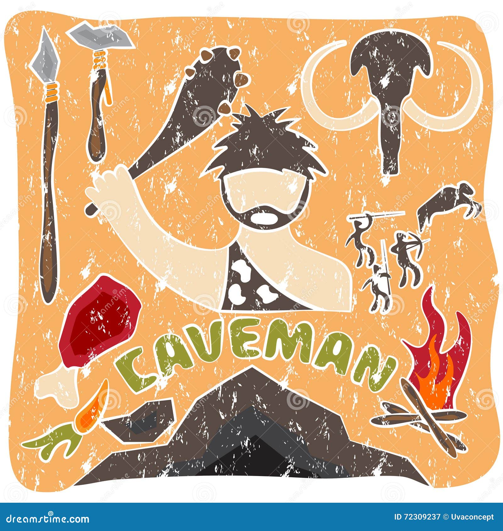 Vector Grunge Poster of Paleo and Caveman Theme Stock Vector ...