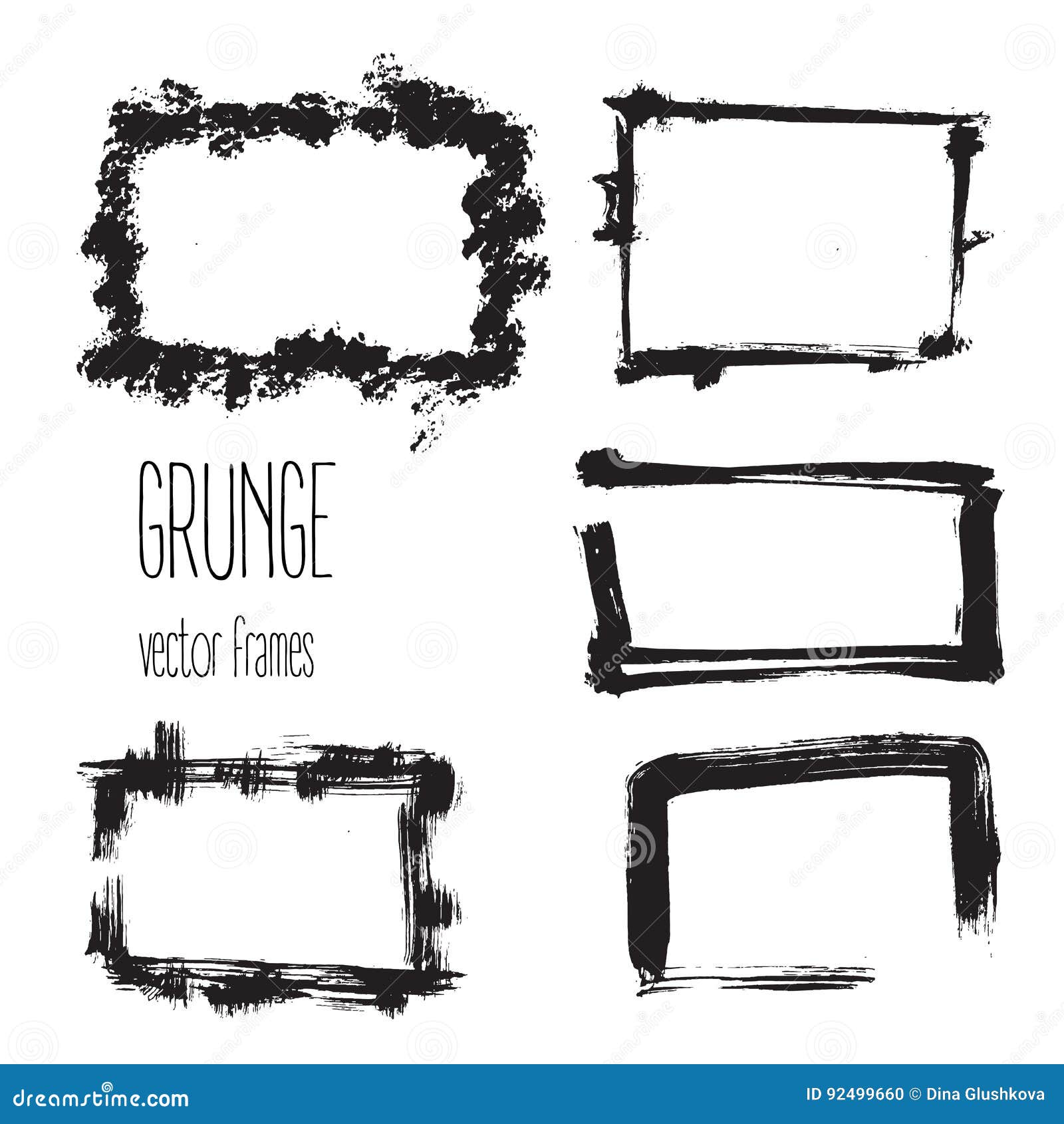 Vector Grunge Rectangle Frames. Hand Drawn Art Collection. Stock Vector ...