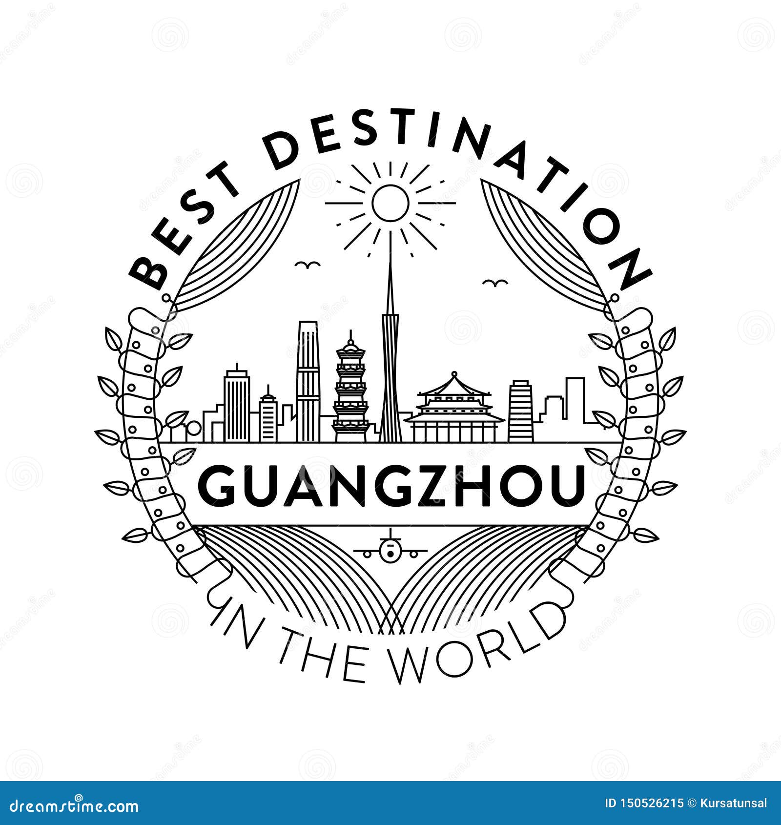 Vector Guangzhou City Badge, Linear Style Stock Illustration ...