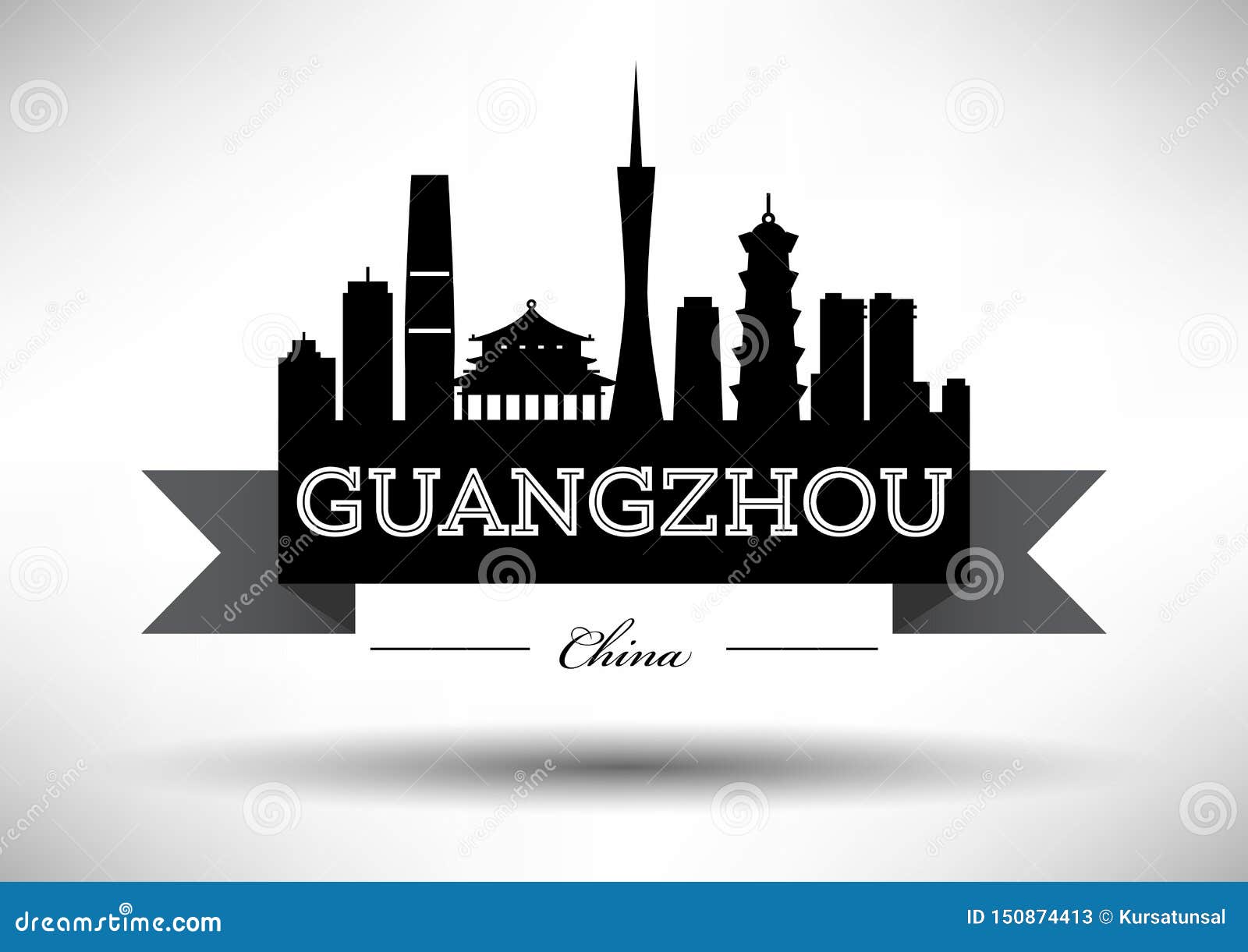Vector Guangzhou City Skyline Design Stock Illustration - Illustration ...