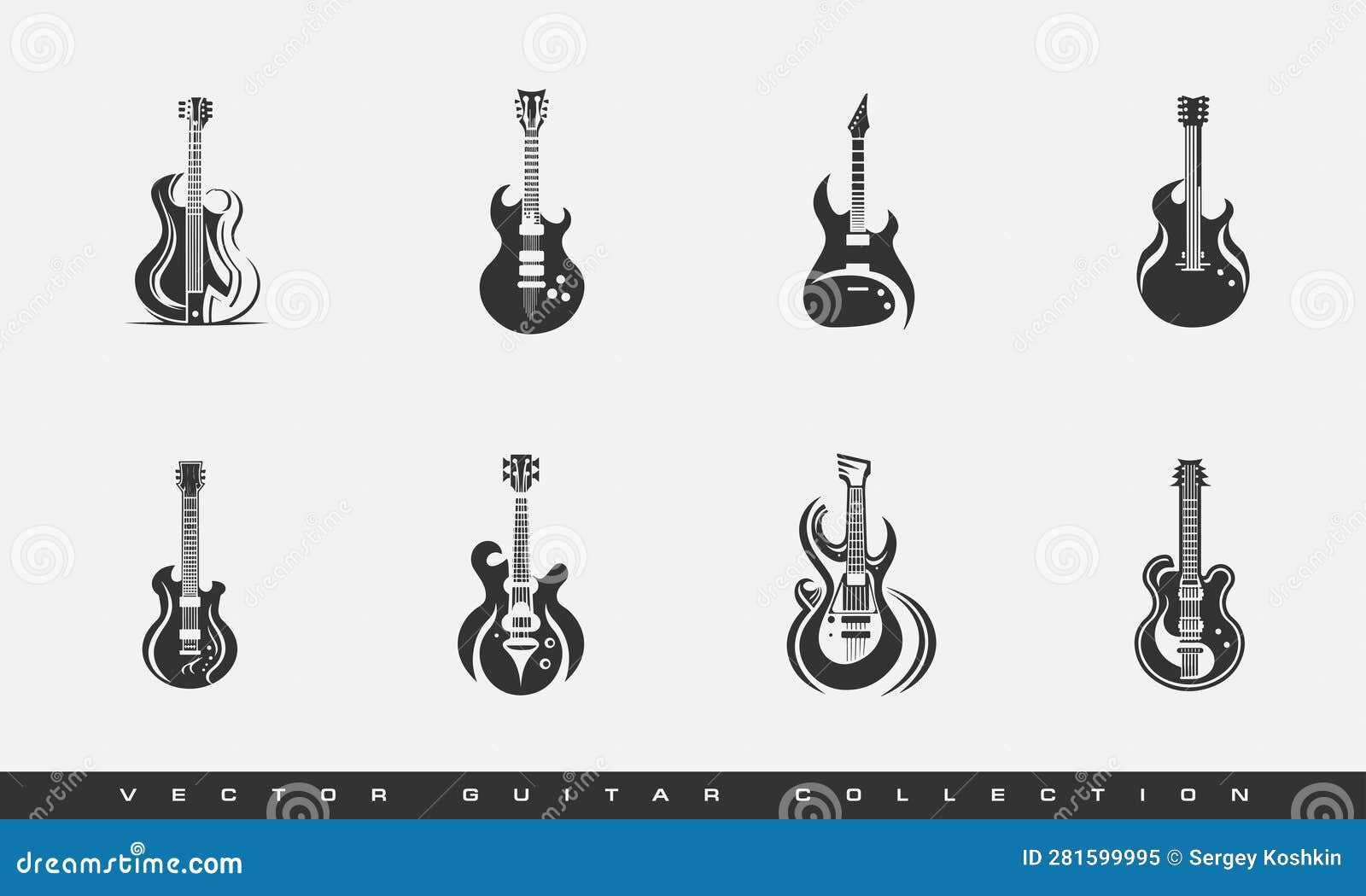 Vector Guitar Logo Template Collection. Music Instrument Guitar. Stock ...