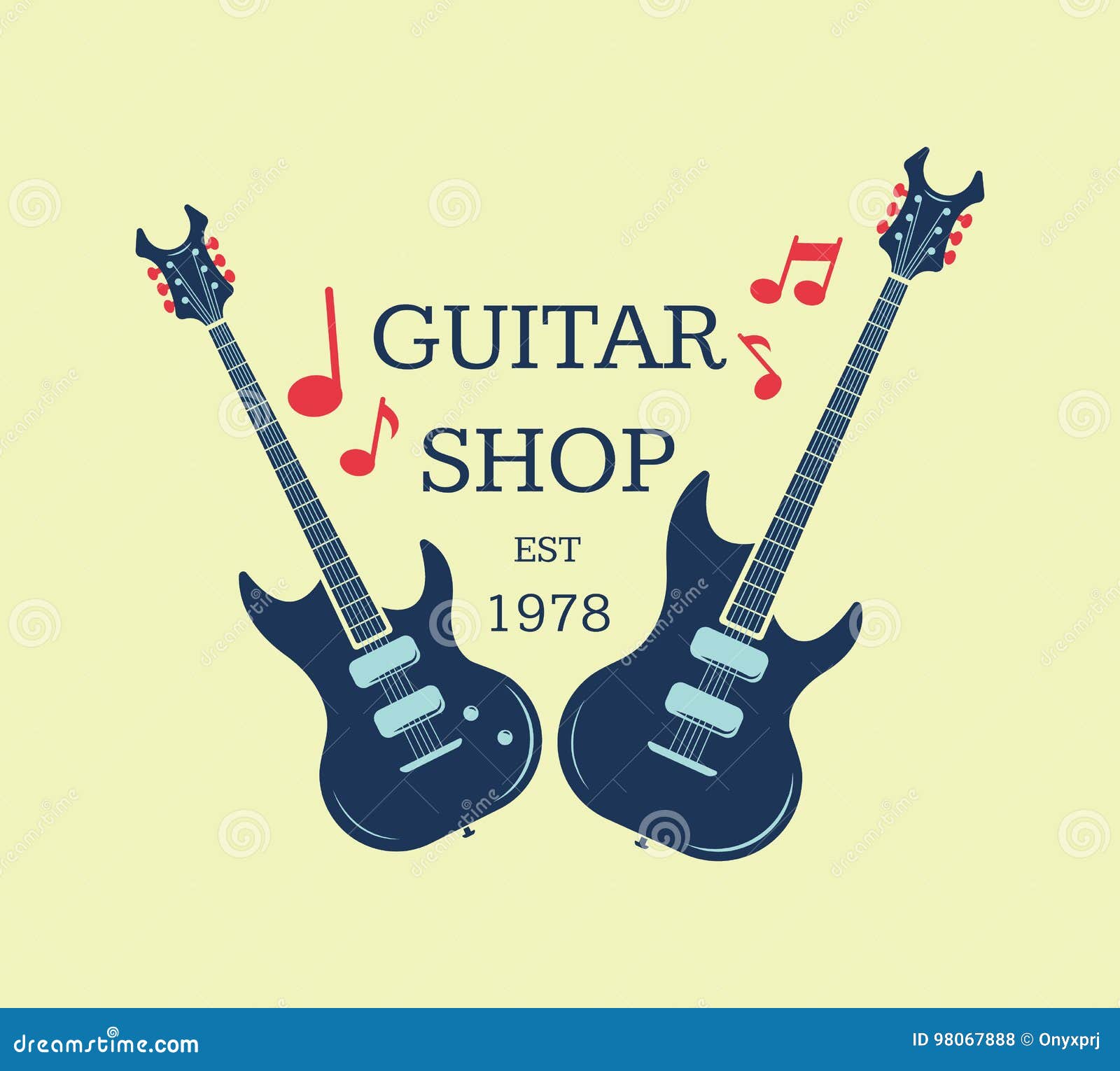 Vector Guitar Shop Logo, Emblem with Musical Notes Stock Vector ...