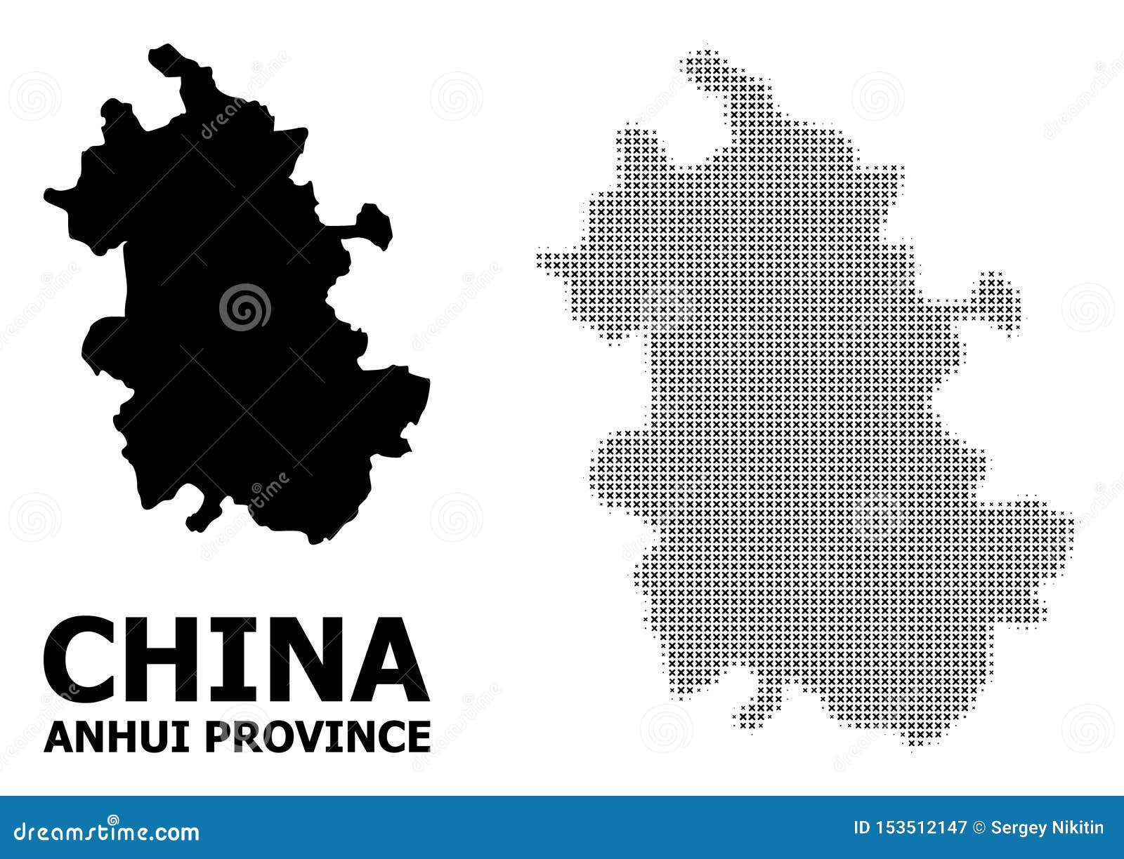 Vector Halftone Mosaic and Solid Map of Anhui Province Stock Vector ...