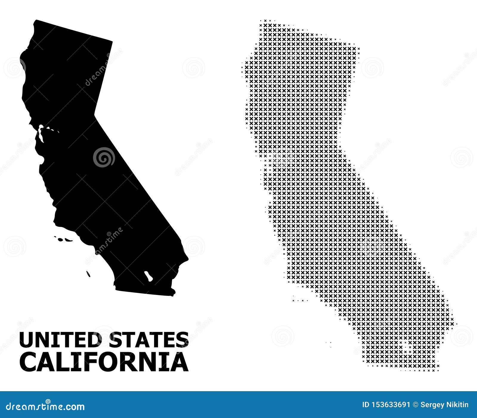 Vector Halftone Mosaic and Solid Map of California Stock Vector ...