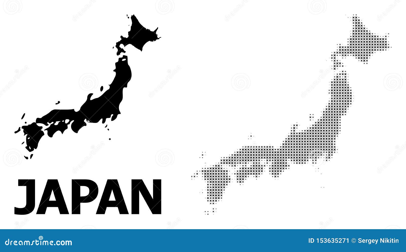 Vector Halftone Mosaic and Solid Map of Japan Stock Vector ...
