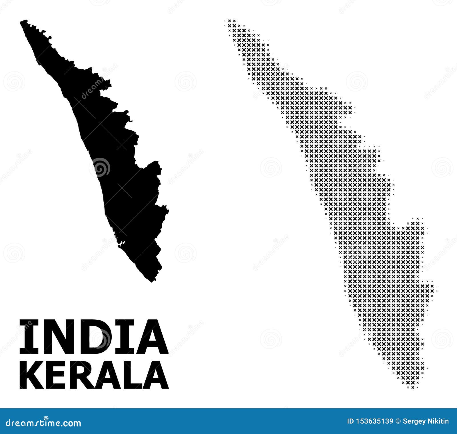 Vector Halftone Mosaic and Solid Map of Kerala State Stock Vector ...