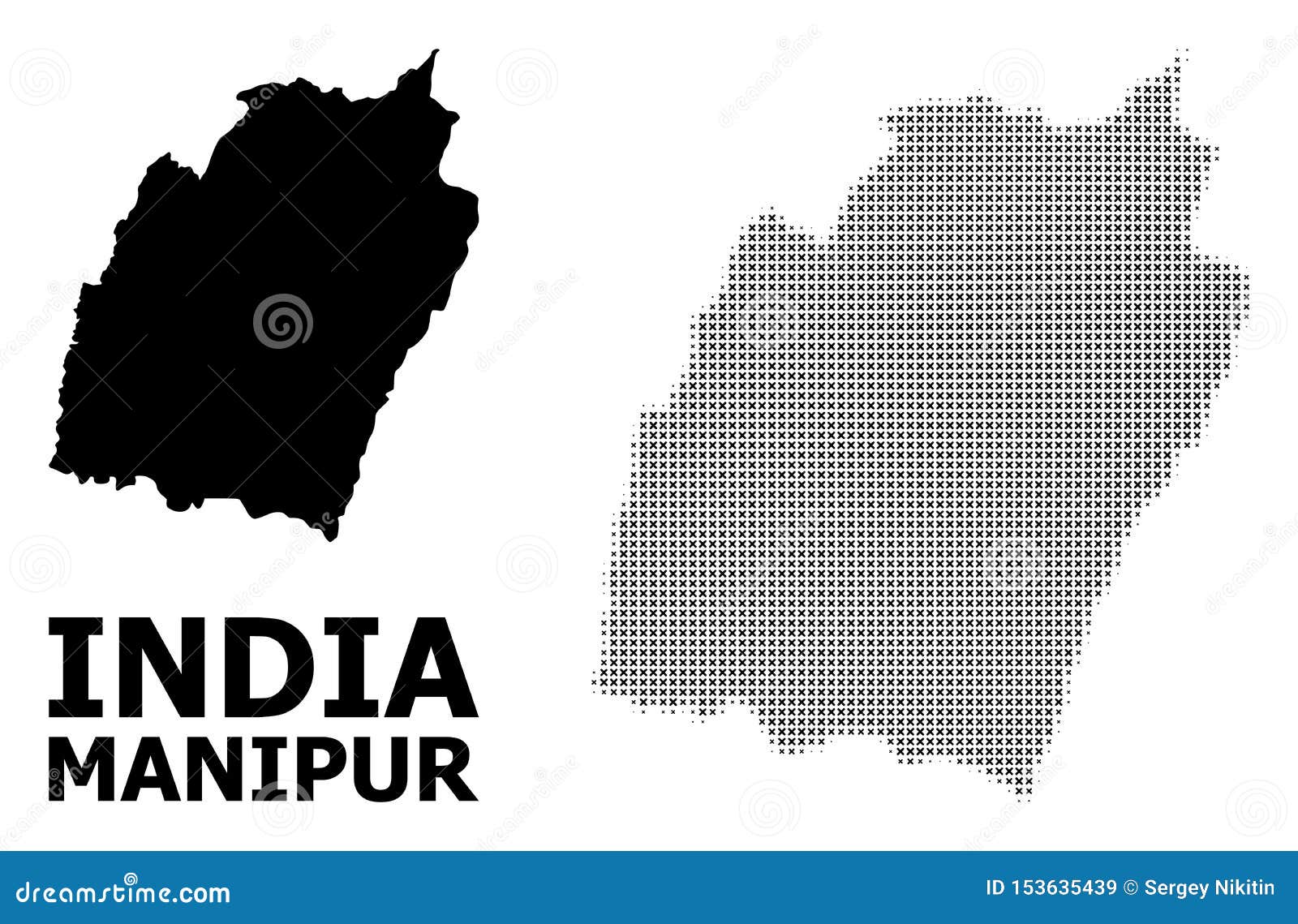 Vector Halftone Mosaic and Solid Map of Manipur State Stock Vector ...