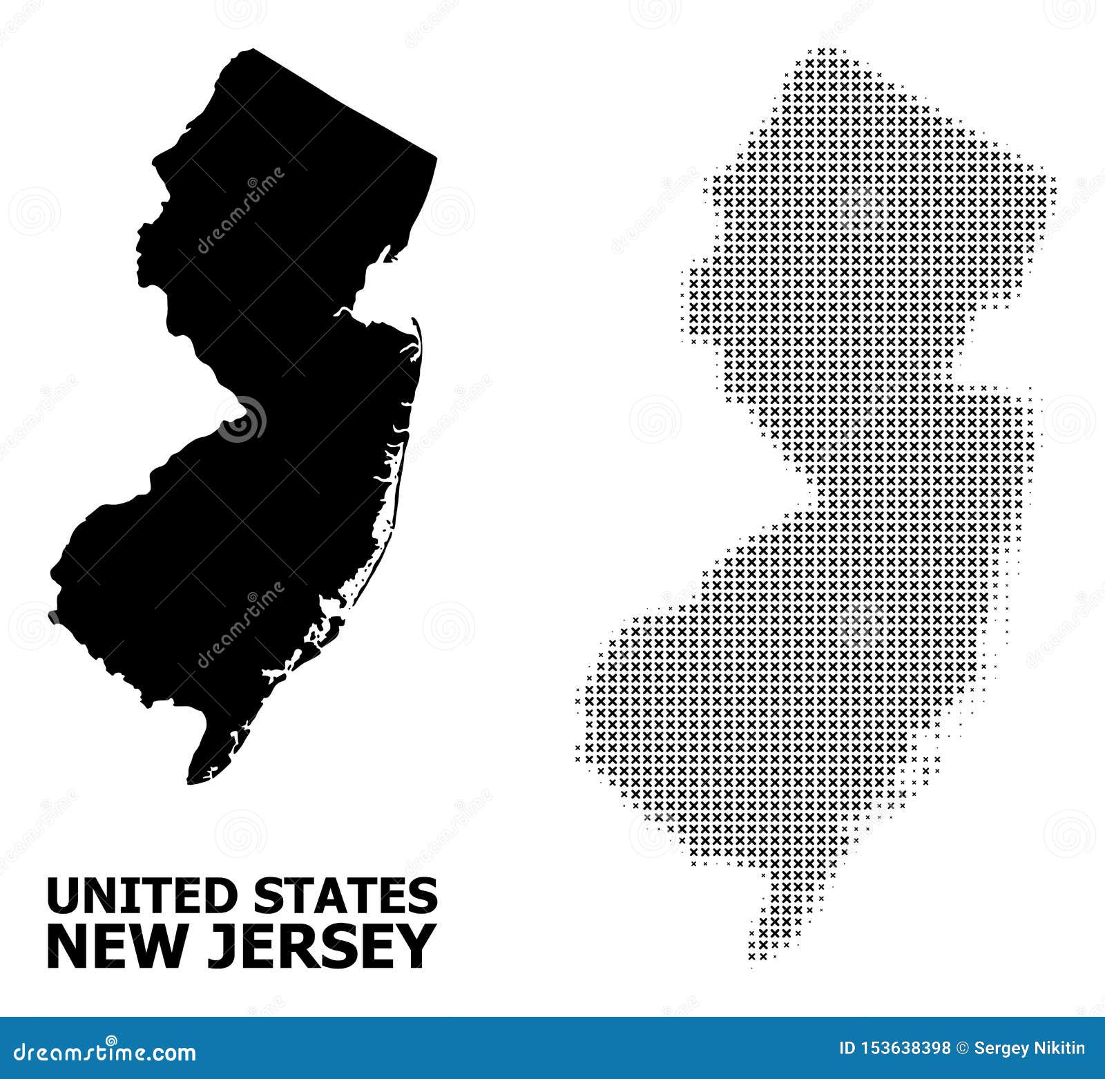 Vector Halftone Mosaic and Solid Map of New Jersey State Stock Vector ...