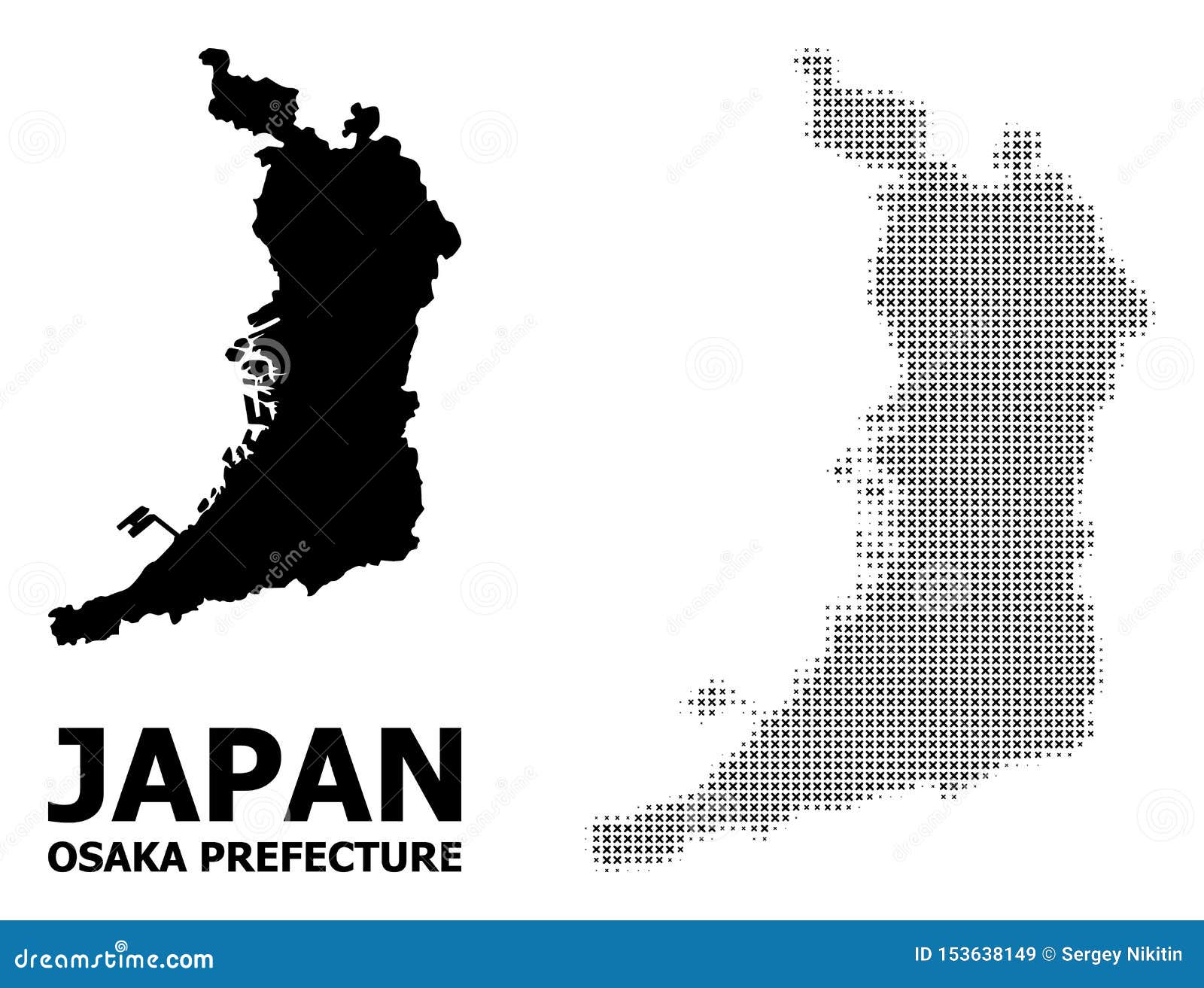 Vector Halftone Mosaic and Solid Map of Osaka Prefecture Stock Vector ...