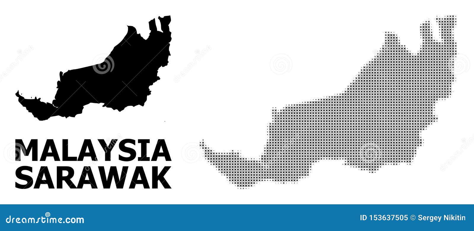 Vector Halftone Mosaic and Solid Map of Sarawak Stock Vector ...