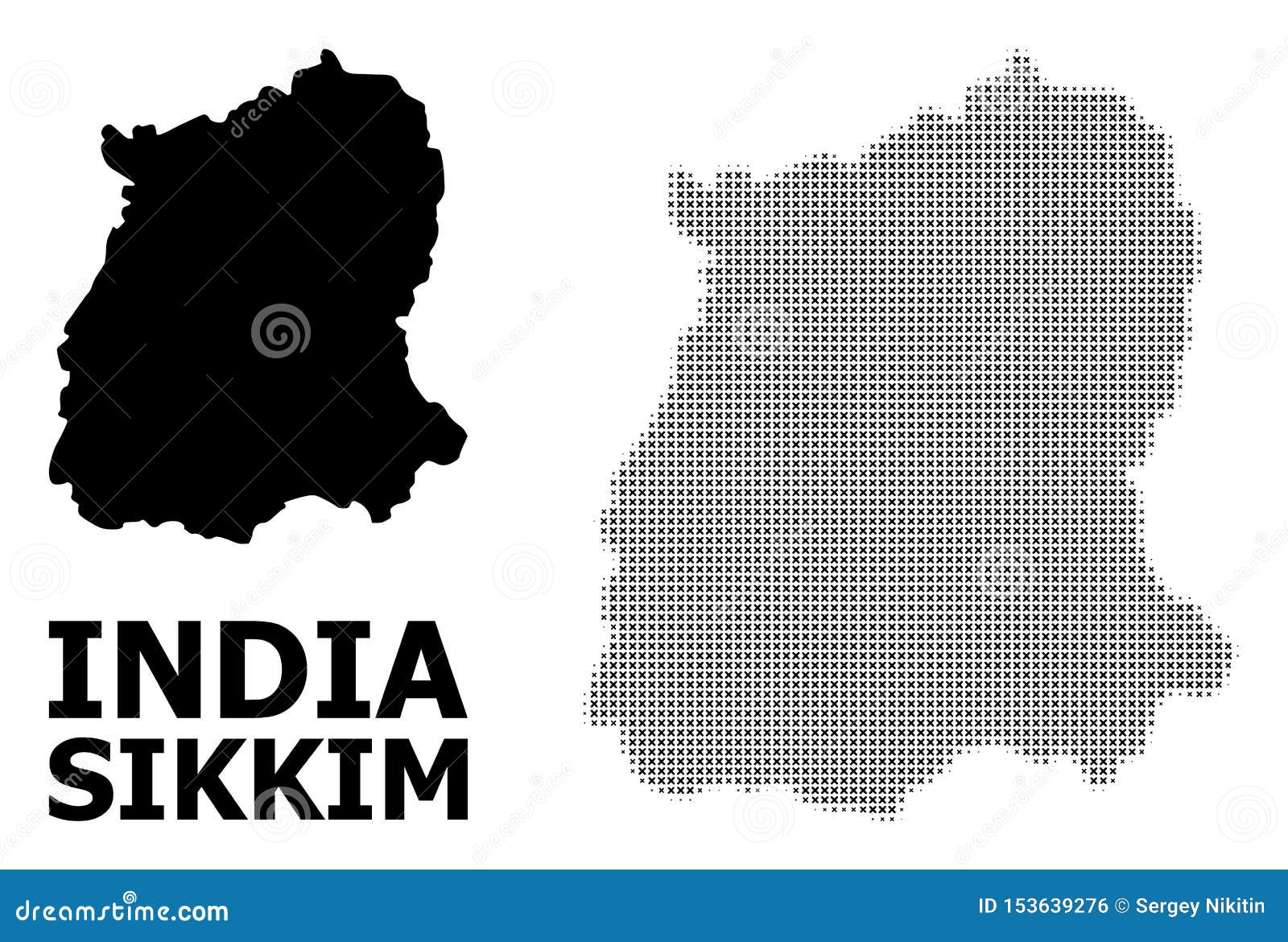 Vector Halftone Mosaic and Solid Map of Sikkim State Stock Vector ...