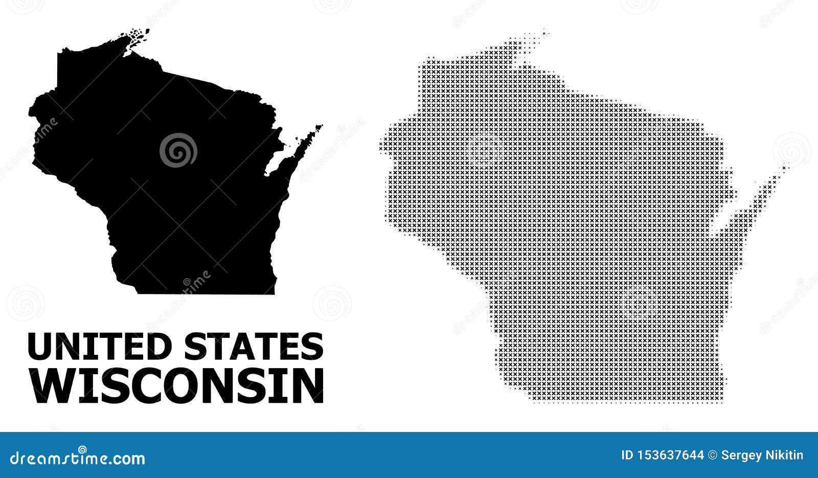Vector Halftone Mosaic and Solid Map of Wisconsin State Stock Vector ...
