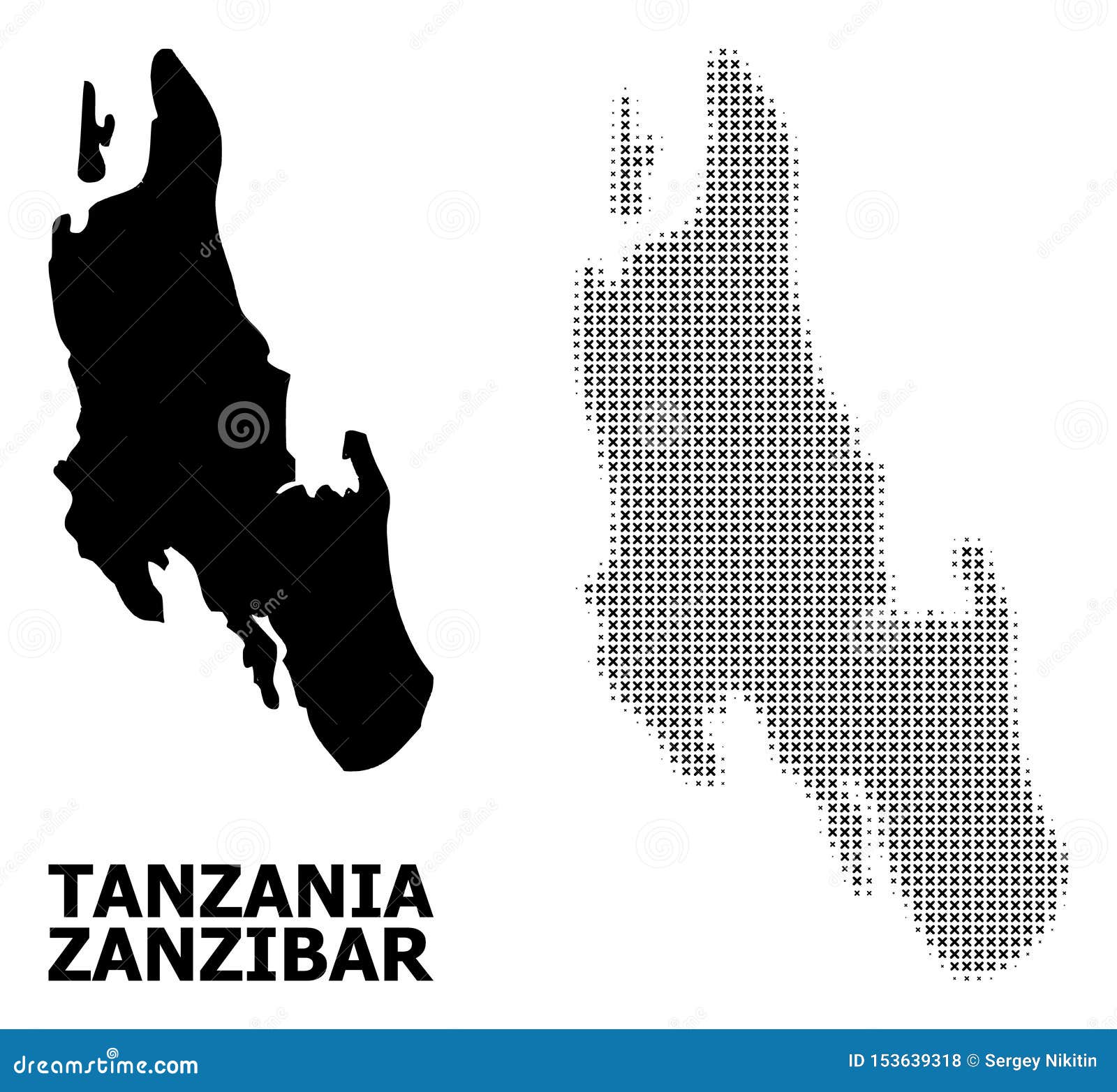 Vector Halftone Mosaic and Solid Map of Zanzibar Island Stock Vector ...