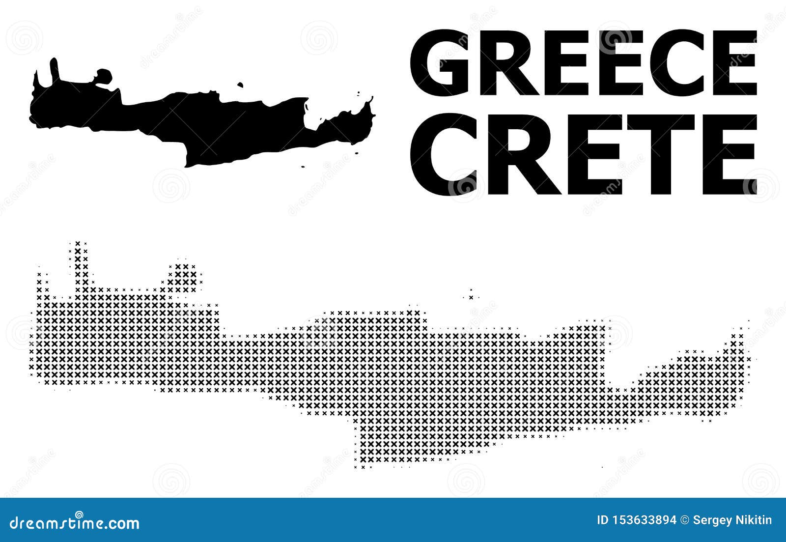 Vector Halftone Pattern and Solid Map of Crete Island Stock Vector ...
