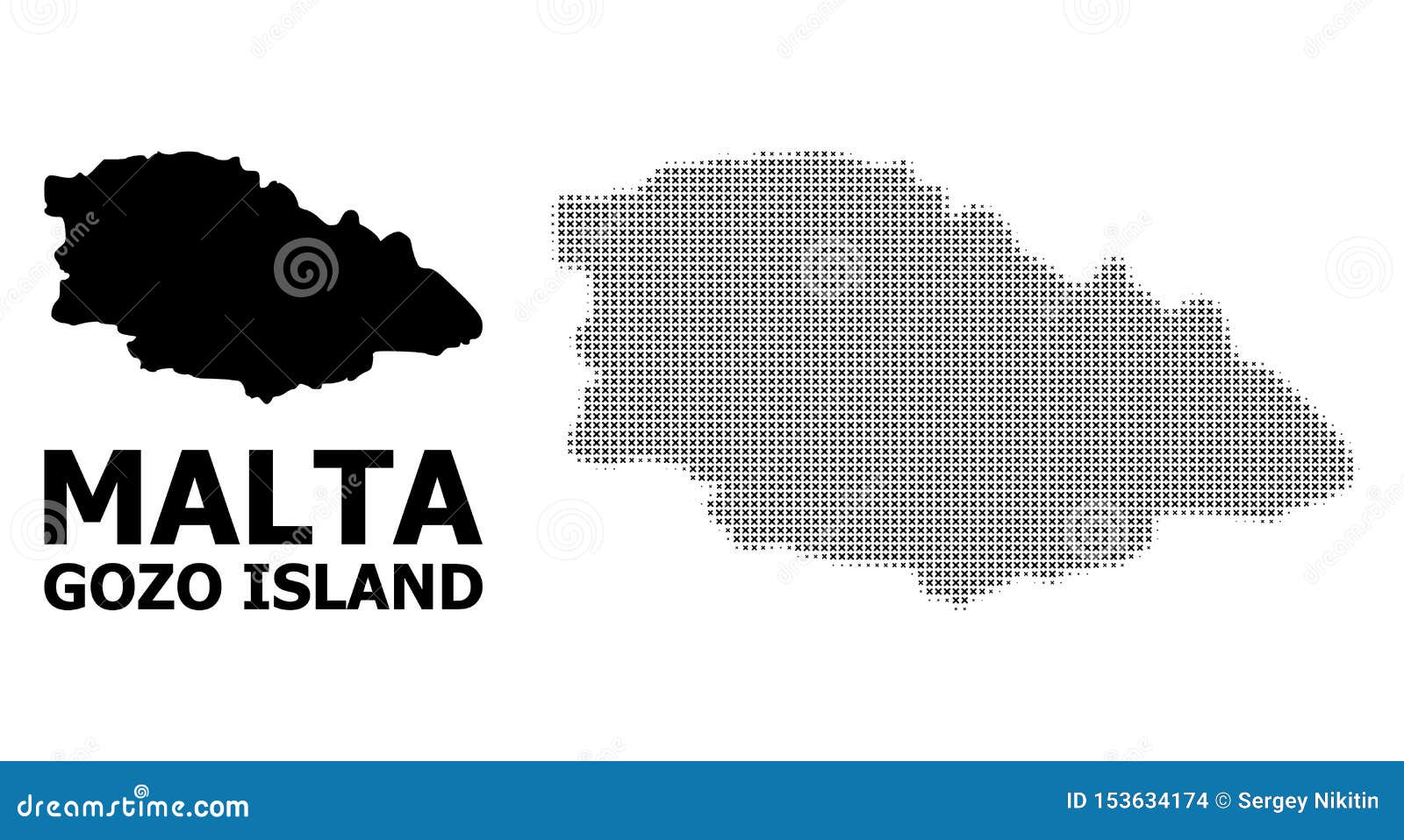 Vector Halftone Pattern and Solid Map of Gozo Island Stock Vector ...