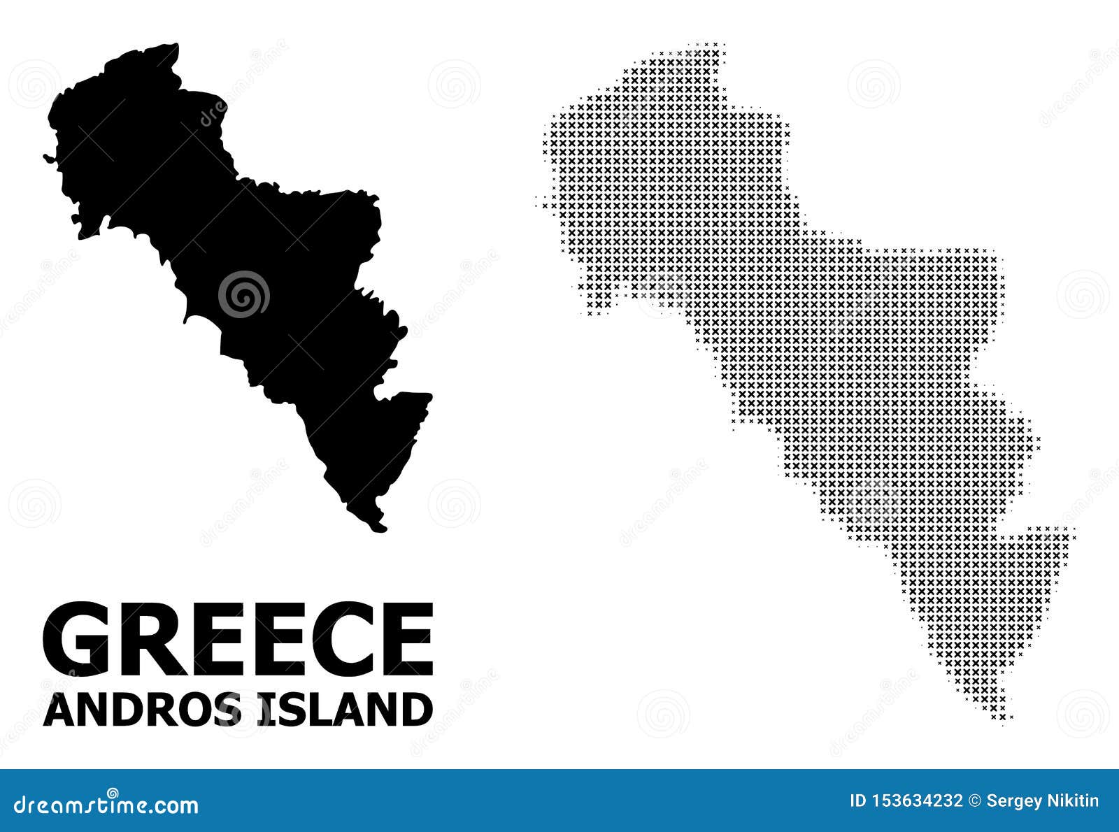 Vector Halftone Pattern and Solid Map of Greece - Andros Island Stock ...