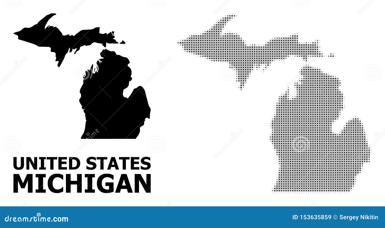 Vector Halftone Pattern and Solid Map of Michigan State Stock Vector ...