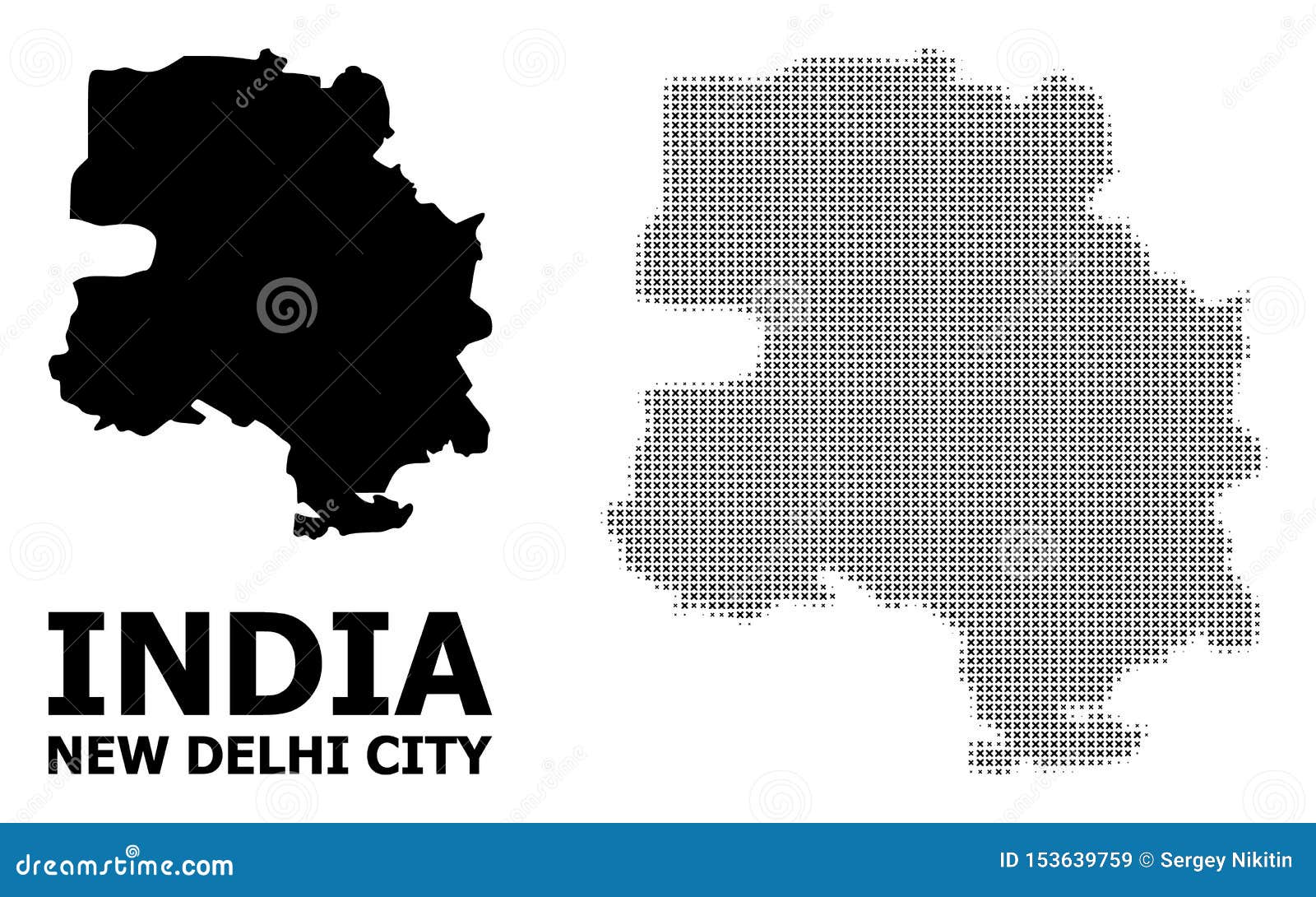 Vector Halftone Pattern and Solid Map of New Delhi City Stock Vector ...