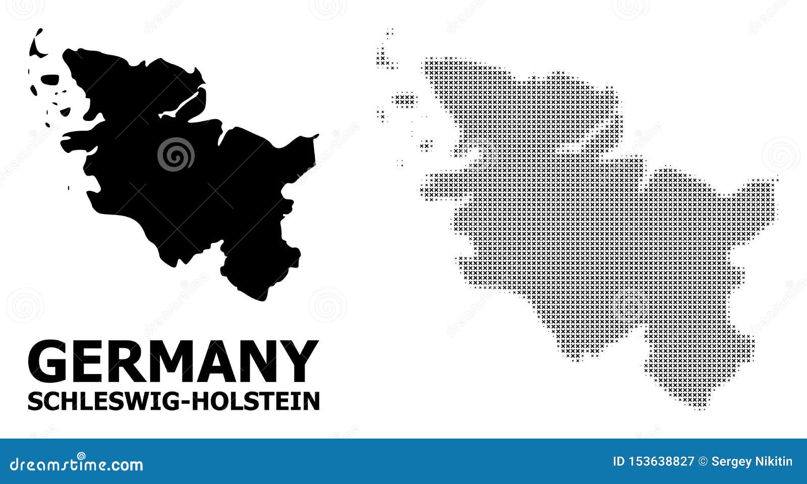 Vector Halftone Pattern and Solid Map of Schleswig-Holstein State Stock ...