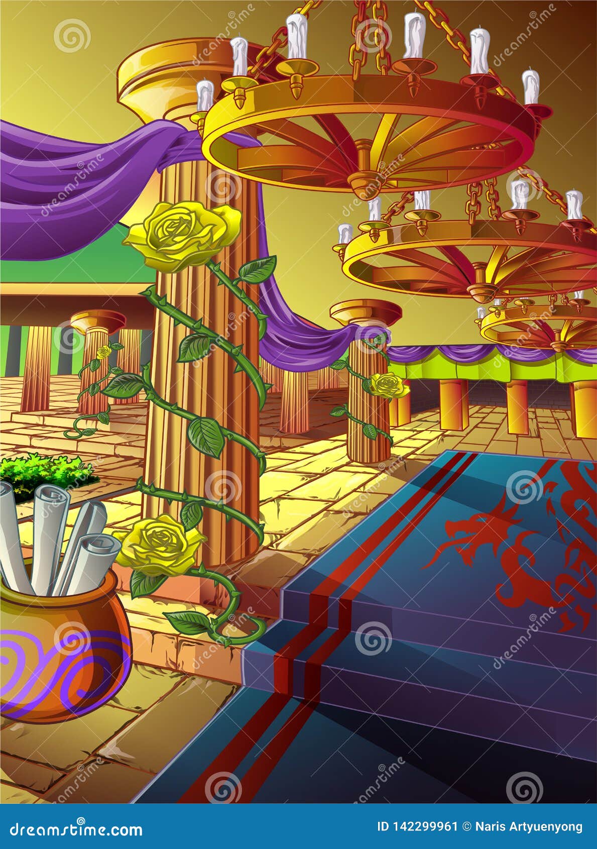 Vector Artwork of a Hall in a Castle in Cartoon Style. Stock Vector ...