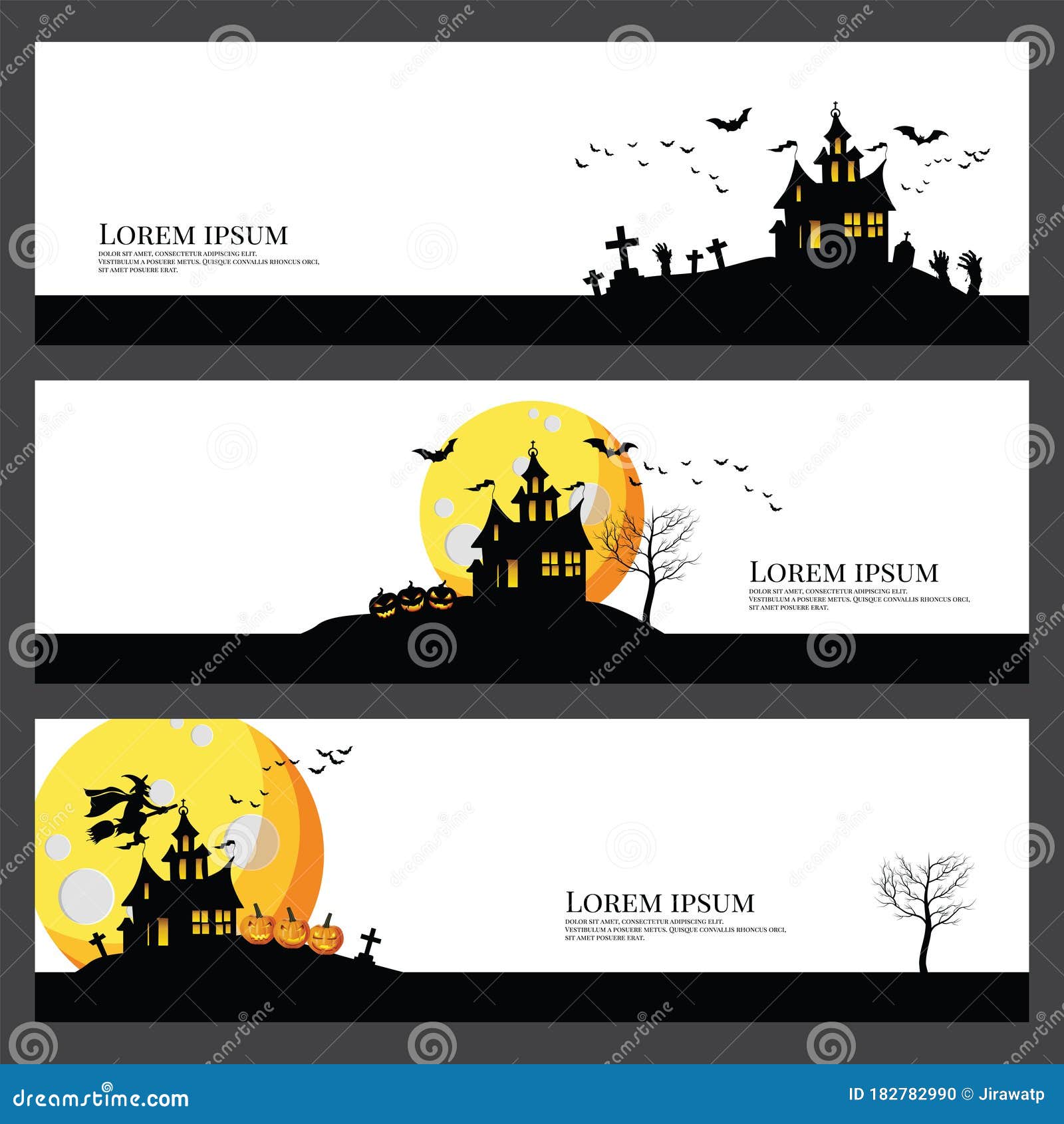 Vector Halloween Banner Set for Web Header Design. Stock Vector ...