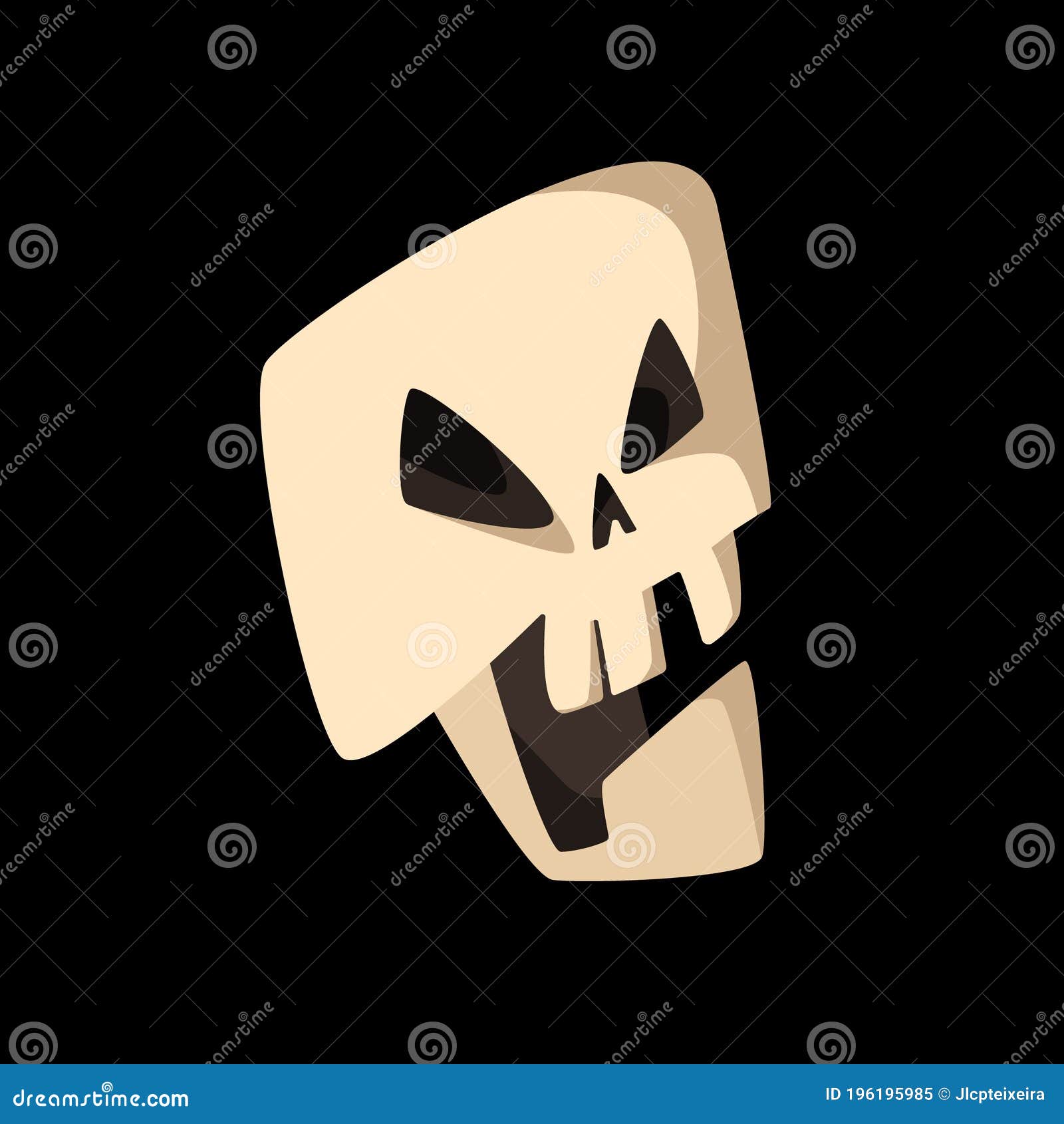 Vector Halloween Cartoon Menacing Skull on Black Stock Illustration ...