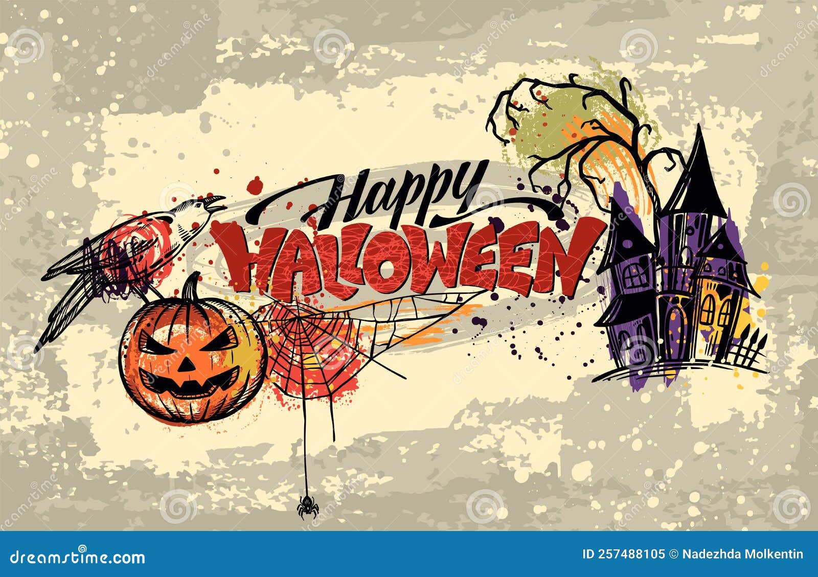 Vector Halloween Pre-made Poster with Hand Drawn Elements, Handwritten ...