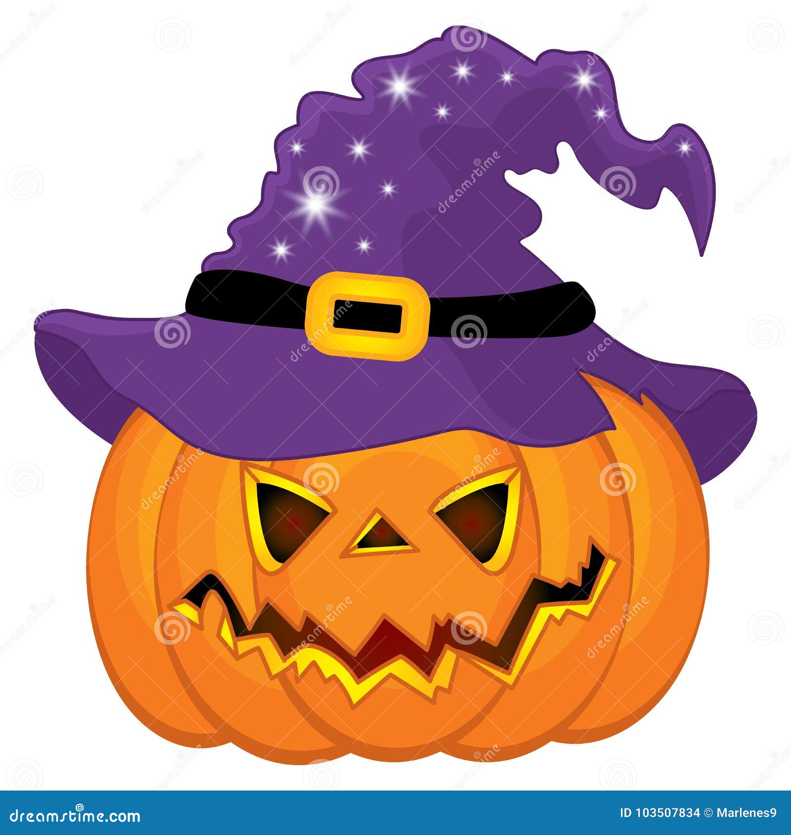 Cute Pumpkin Wearing Purple Witch Hat Vector Happy Halloween Vector Pumpkin In Witch Hat Stock
