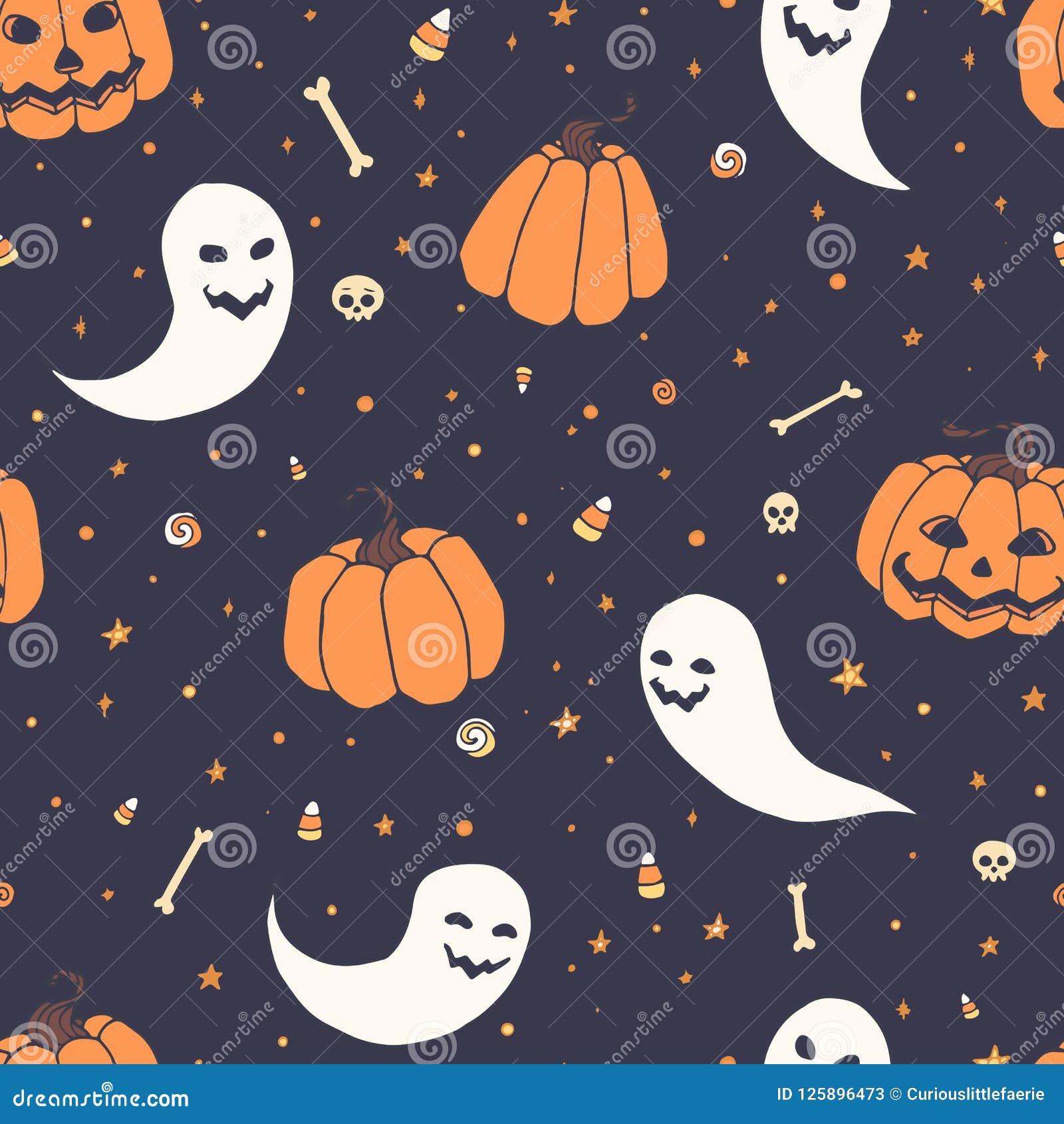 Vector Halloween Repeat Pattern with Pumpkins, Ghosts with Scary Faces ...