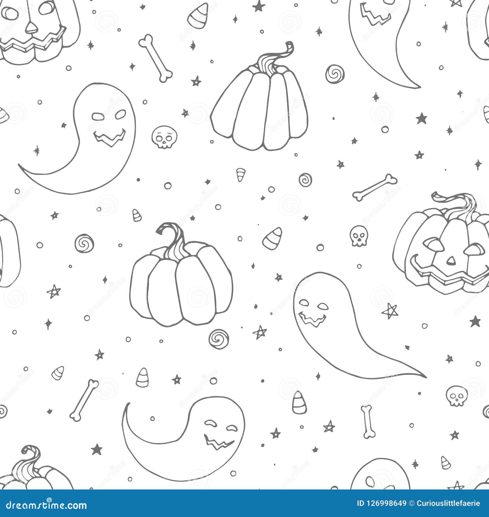 Vector Halloween Seamless Pattern with Pumpkins, Ghosts with Scary ...