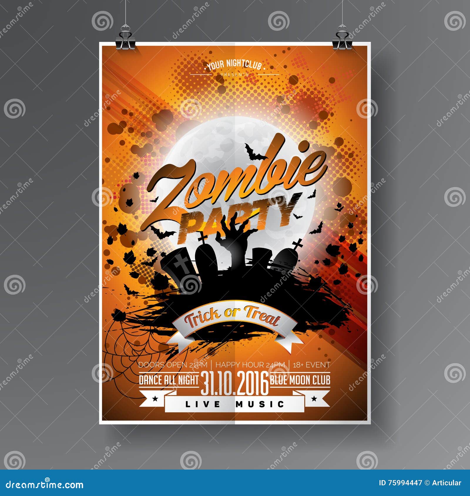 Vector Halloween Zombie Party Flyer Design with Typographic Elements on ...