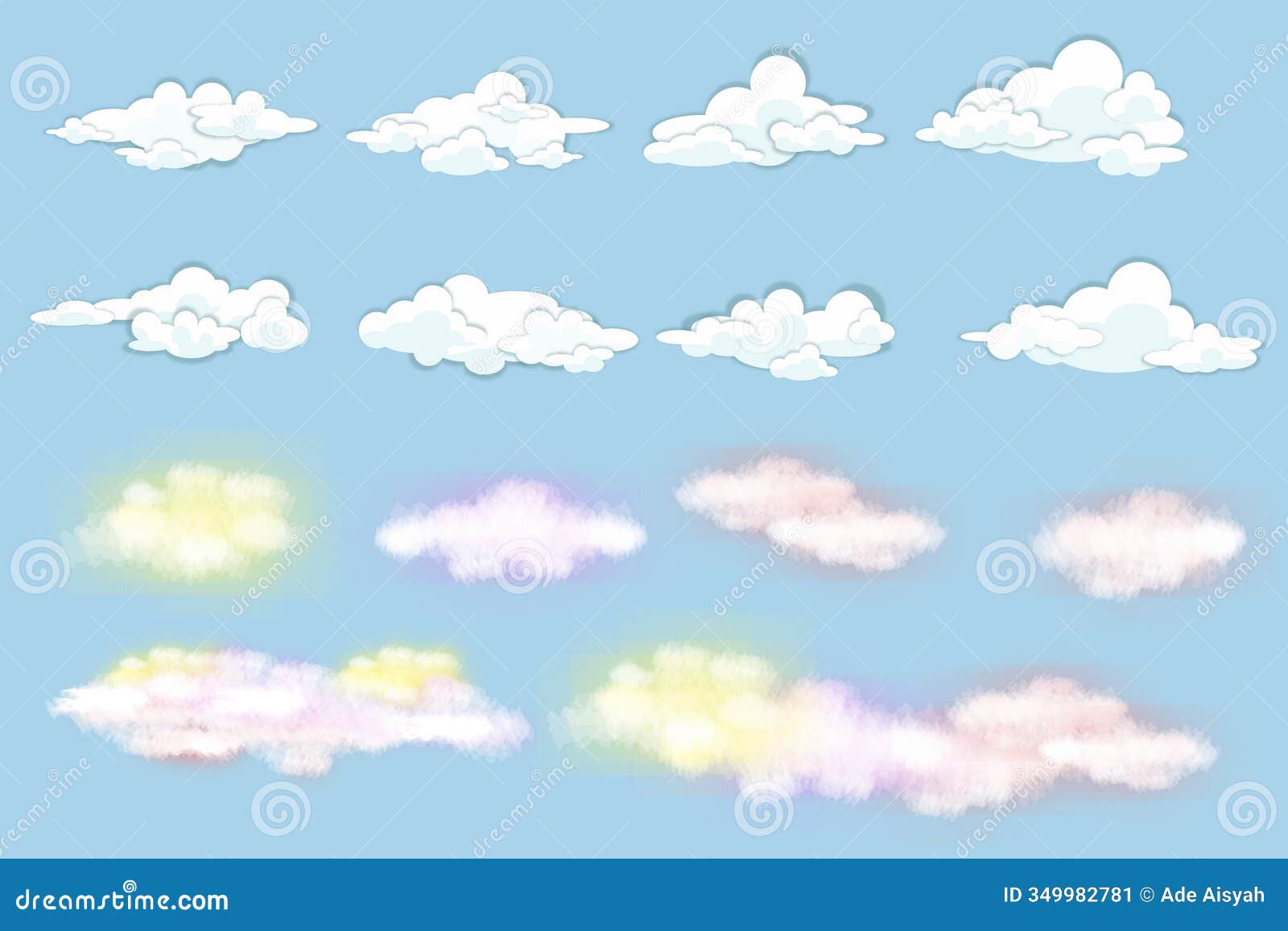 Vector Han Drawn Cloud Cartoon and Realistic Clipart Set Element ...