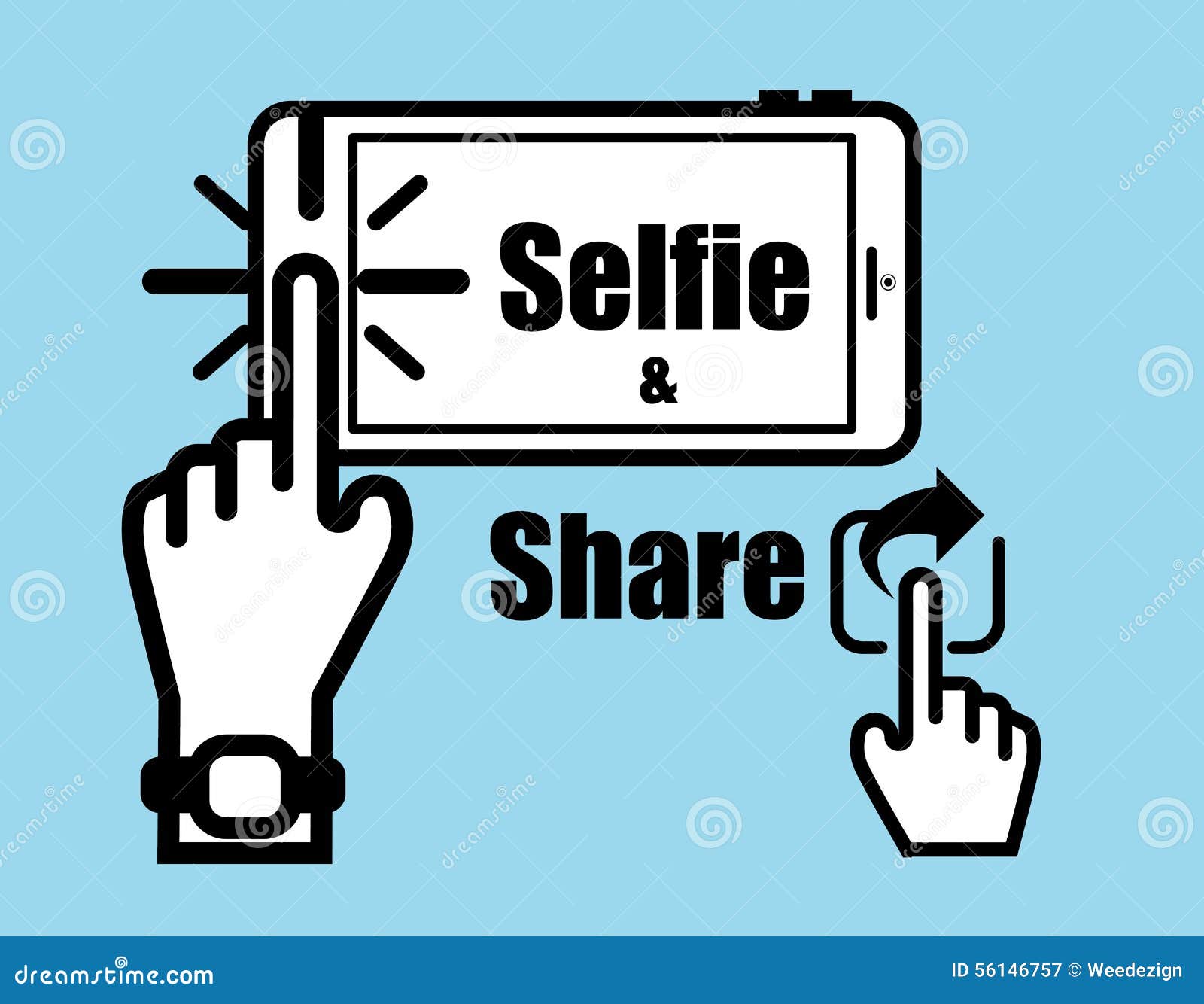 Vector : Hand Click Selfie on Smart Phone and Click Share Icon Stock ...