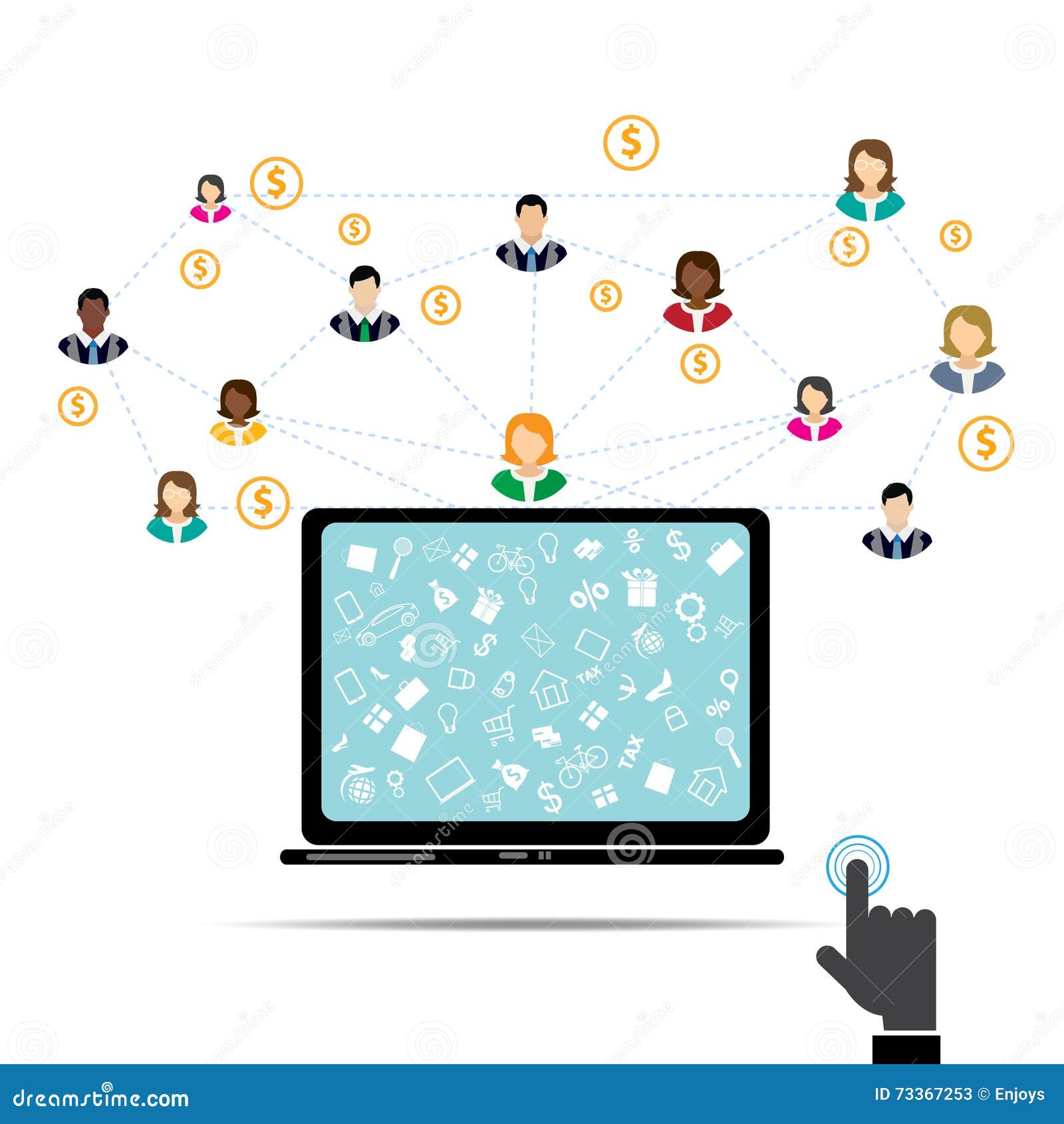Vector Hand Click Social Media Icon on Global Network Stock ...