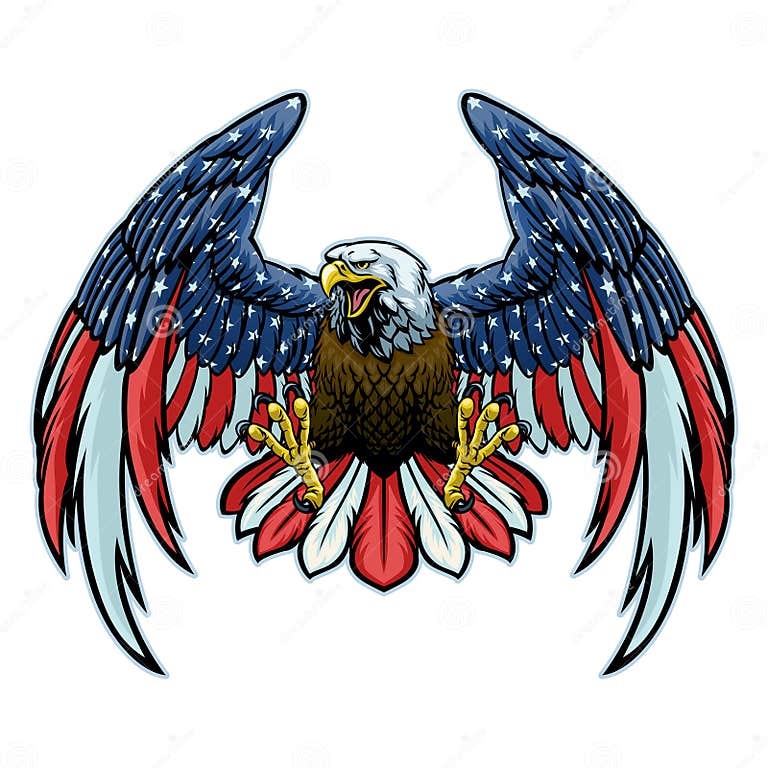 Vector of Hand Draw Bald Eagle with American Flag Color Stock Vector ...