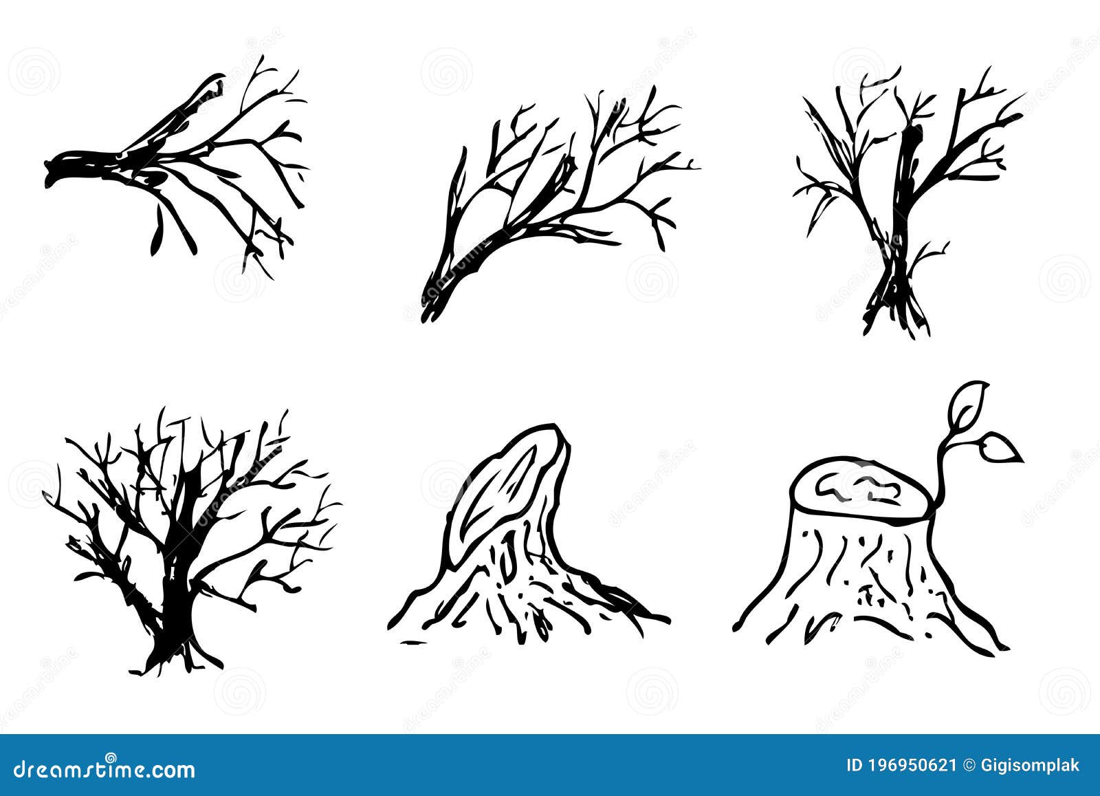 Simple 6 Vector Hand Draw Black Dead Tree and Branch Stock Vector ...