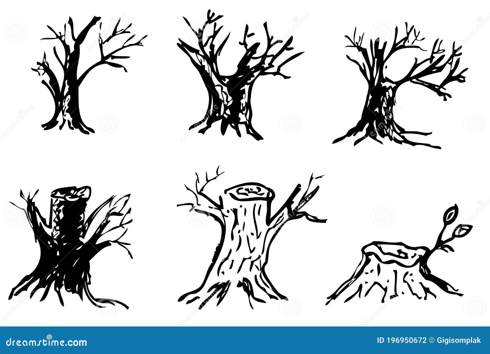 Simple 6 Vector Hand Draw Black Dead Tree and Branch Stock Vector ...