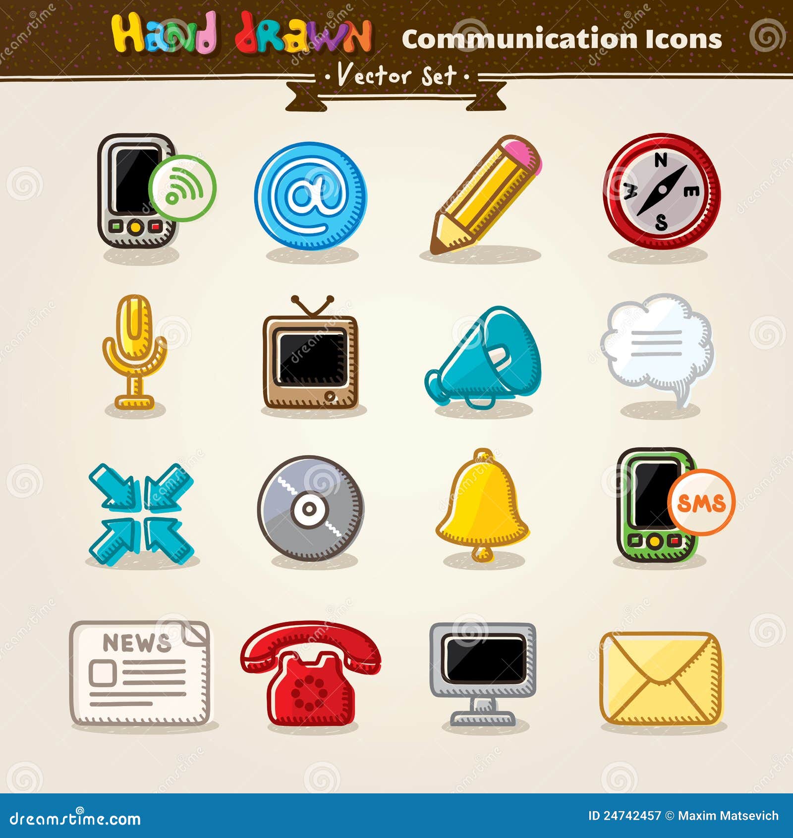 Vector Hand Draw Communication Icon Set Stock Vector - Illustration of ...