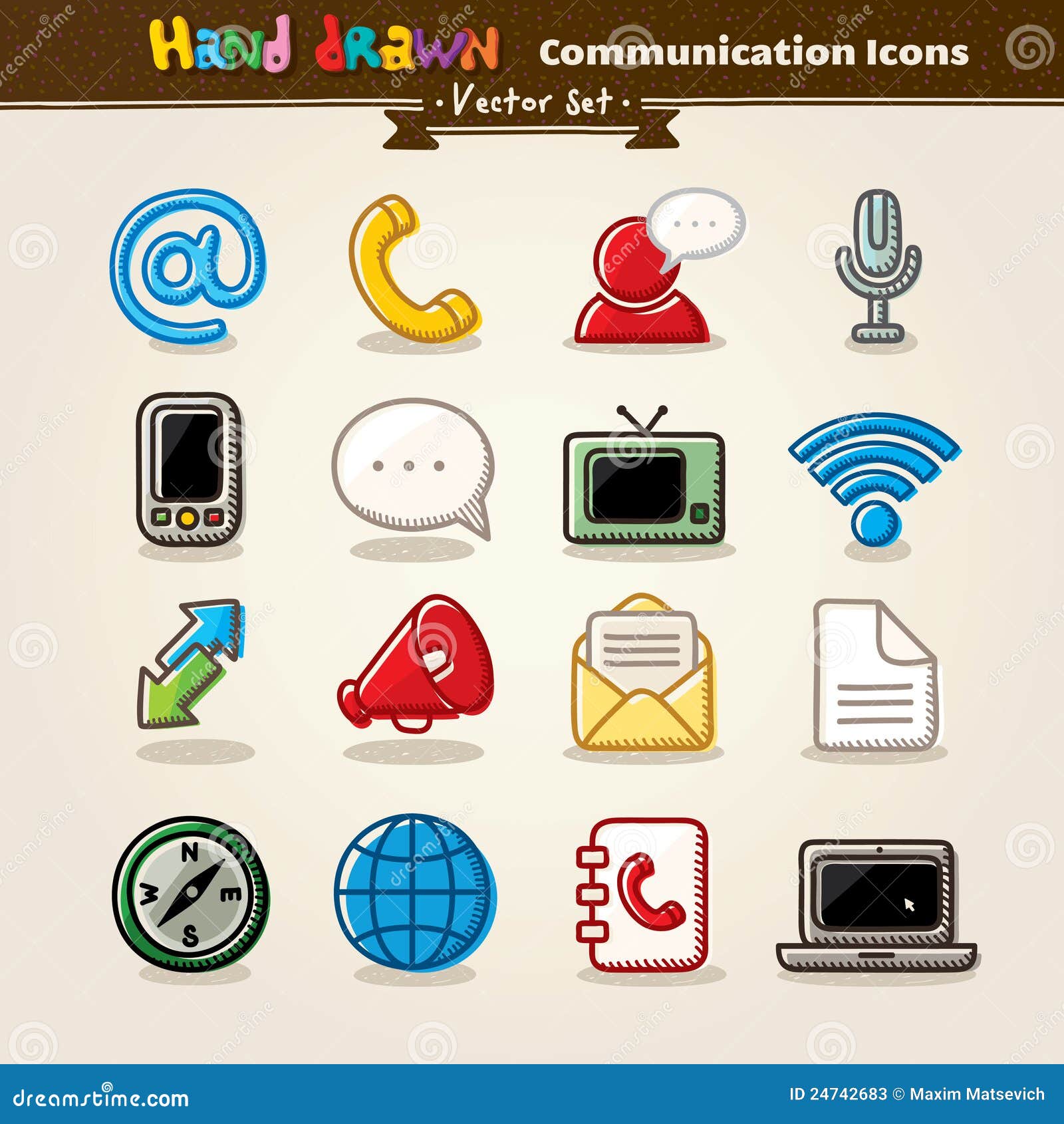 Vector Hand Draw Communication Icon Set Stock Vector - Illustration of ...
