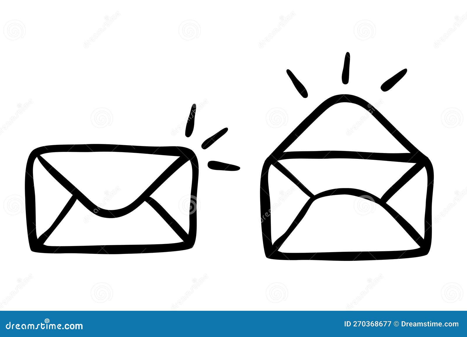 Vector Hand Draw Sketch Doodle Set 2 Mail, with Notification, Close and ...